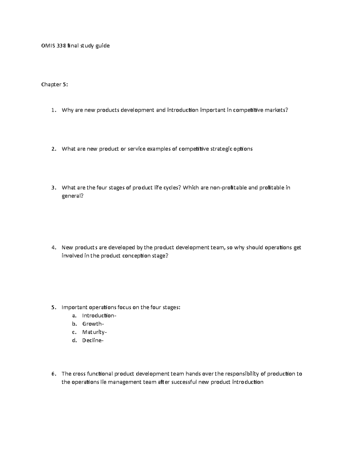 OMIS 338 exam 4 - Lecture notes last unit - OMIS 338 final study guide ...