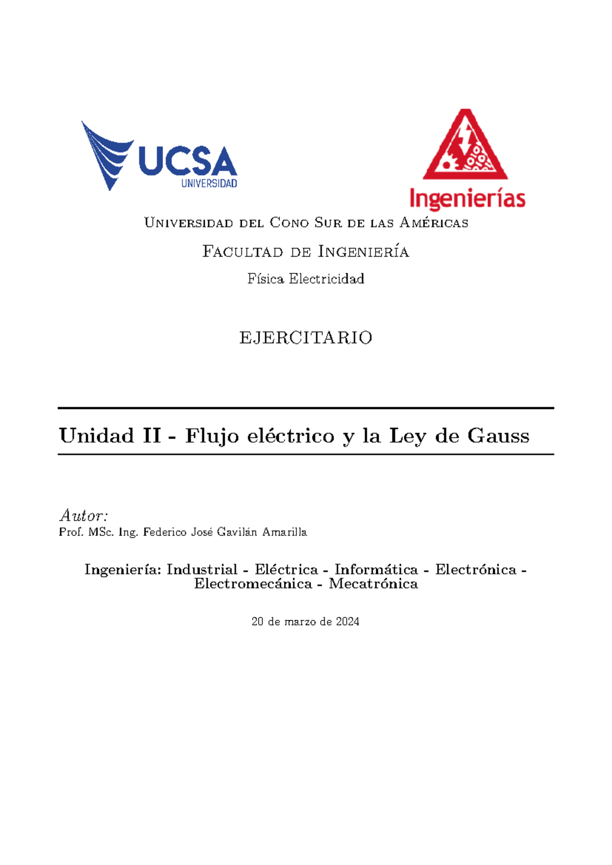 Ejercitario UCSA Fisica Electricidad Cap2 2024 - Universidad del Cono ...