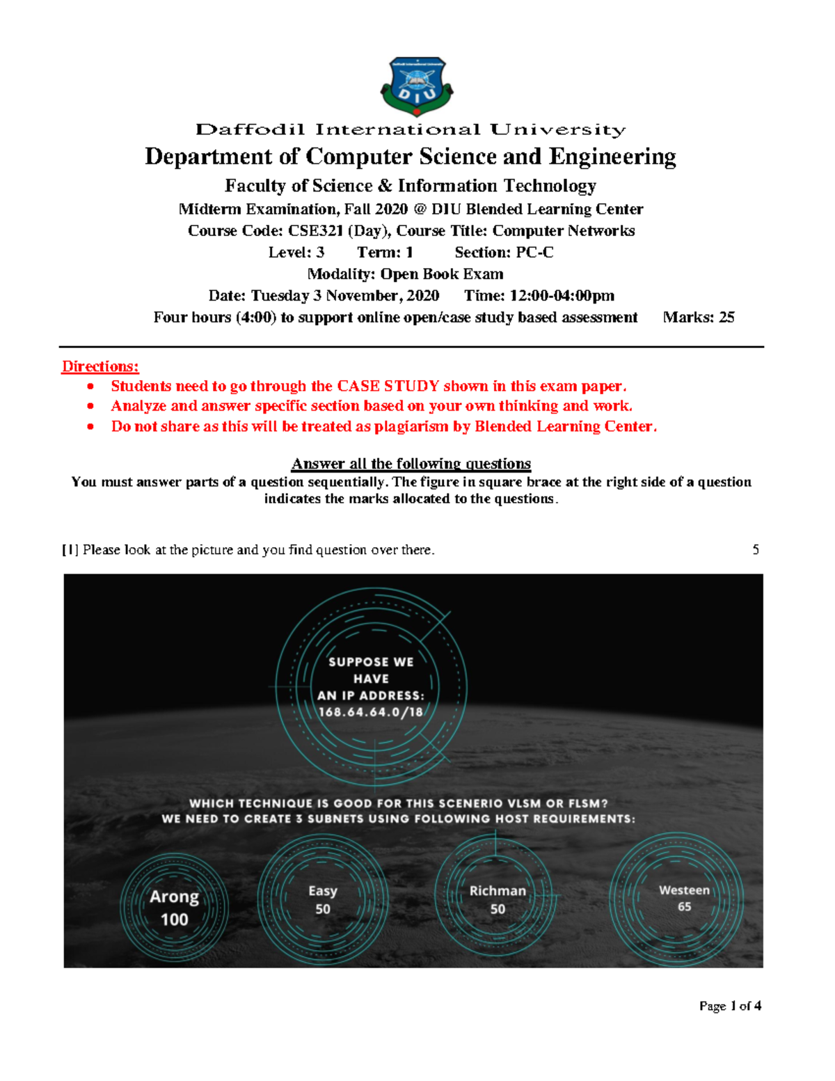 CSE313 Midterm Exam Fall 2020 - Daffodil International University ...