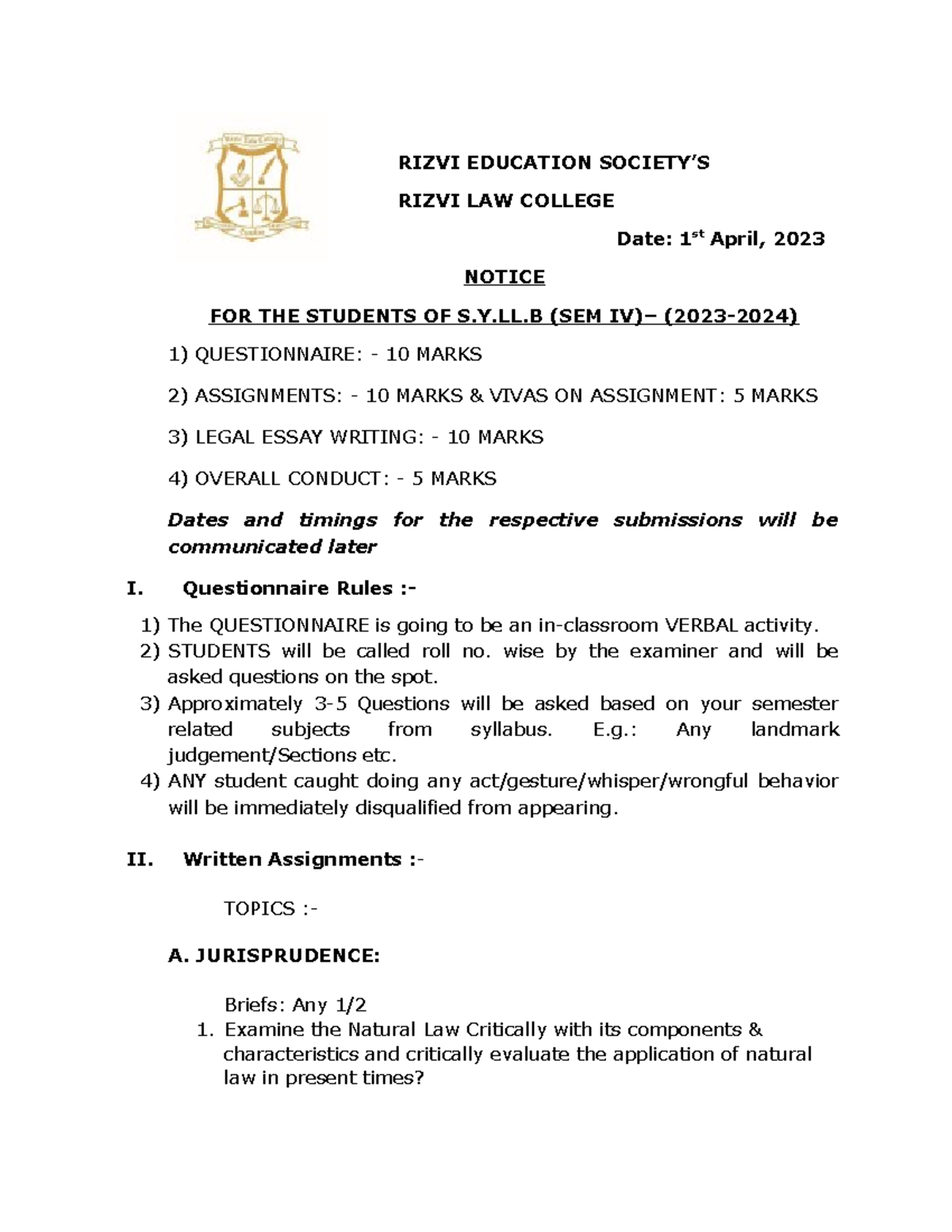 Syllb- SEM 4 (40 Marks)-2023-1 - RIZVI EDUCATION SOCIETY’S RIZVI LAW ... Syllb- SEM 4 (40 Marks)-2023-1 - RIZVI EDUCATION SOCIETY’S RIZVI LAW ...