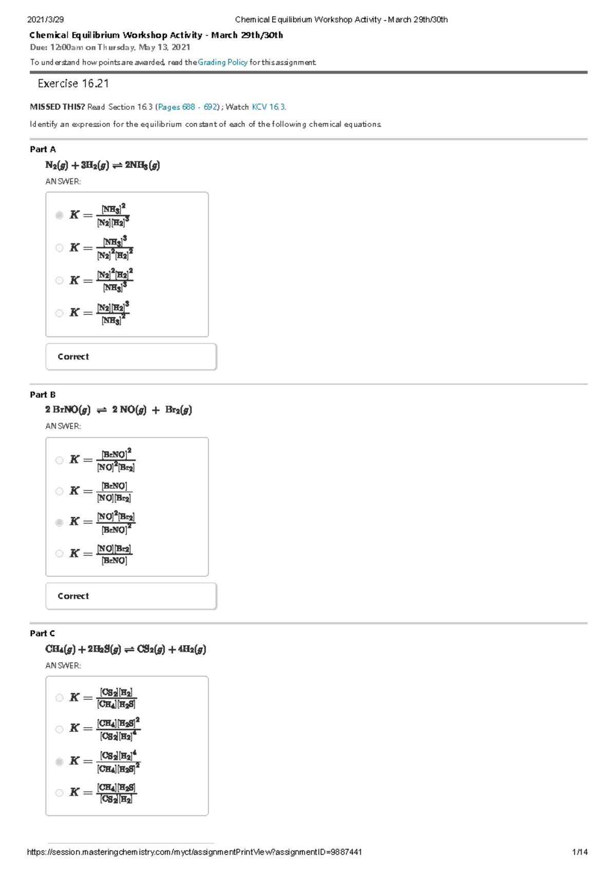 Chemical Equilibrium Workshop Activity - March 29th 30th - Chemical ...