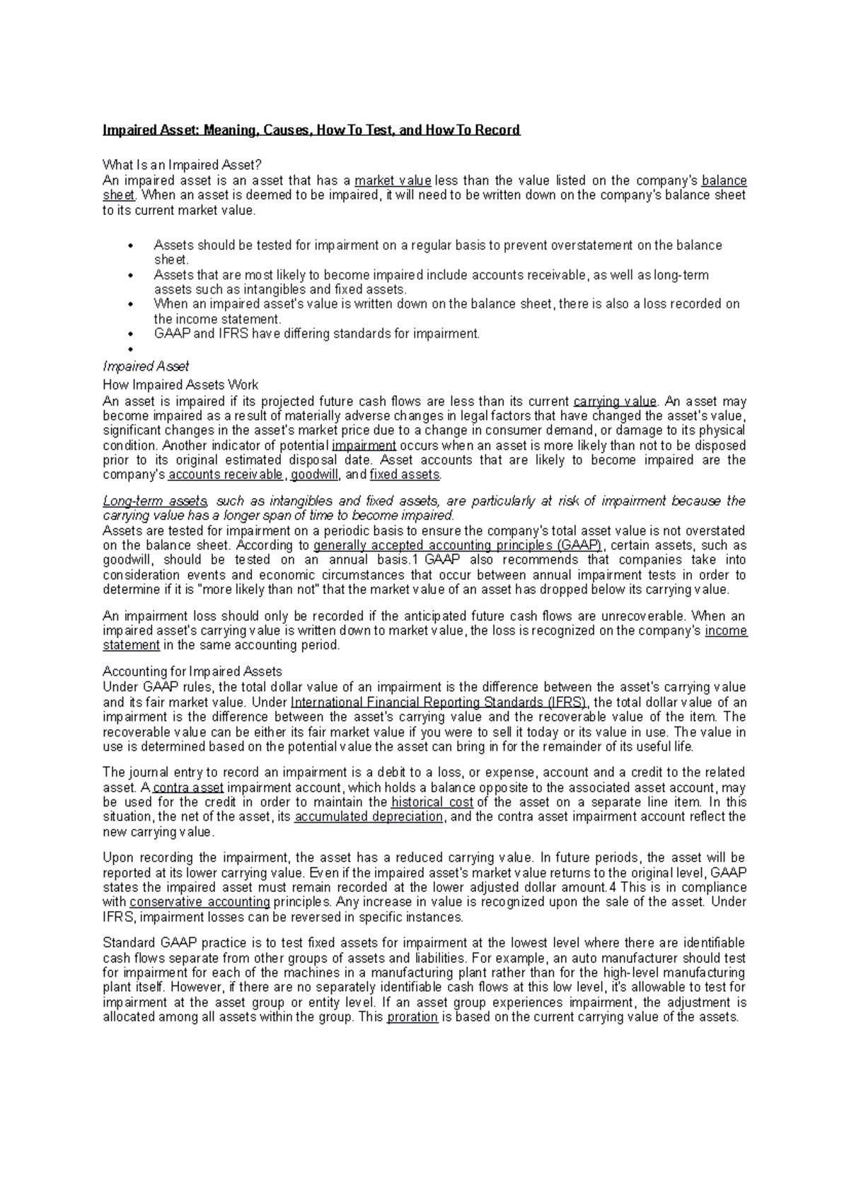 Impaired-Asset - Impaired Asset: Meaning, Causes, How To Test, and How ...