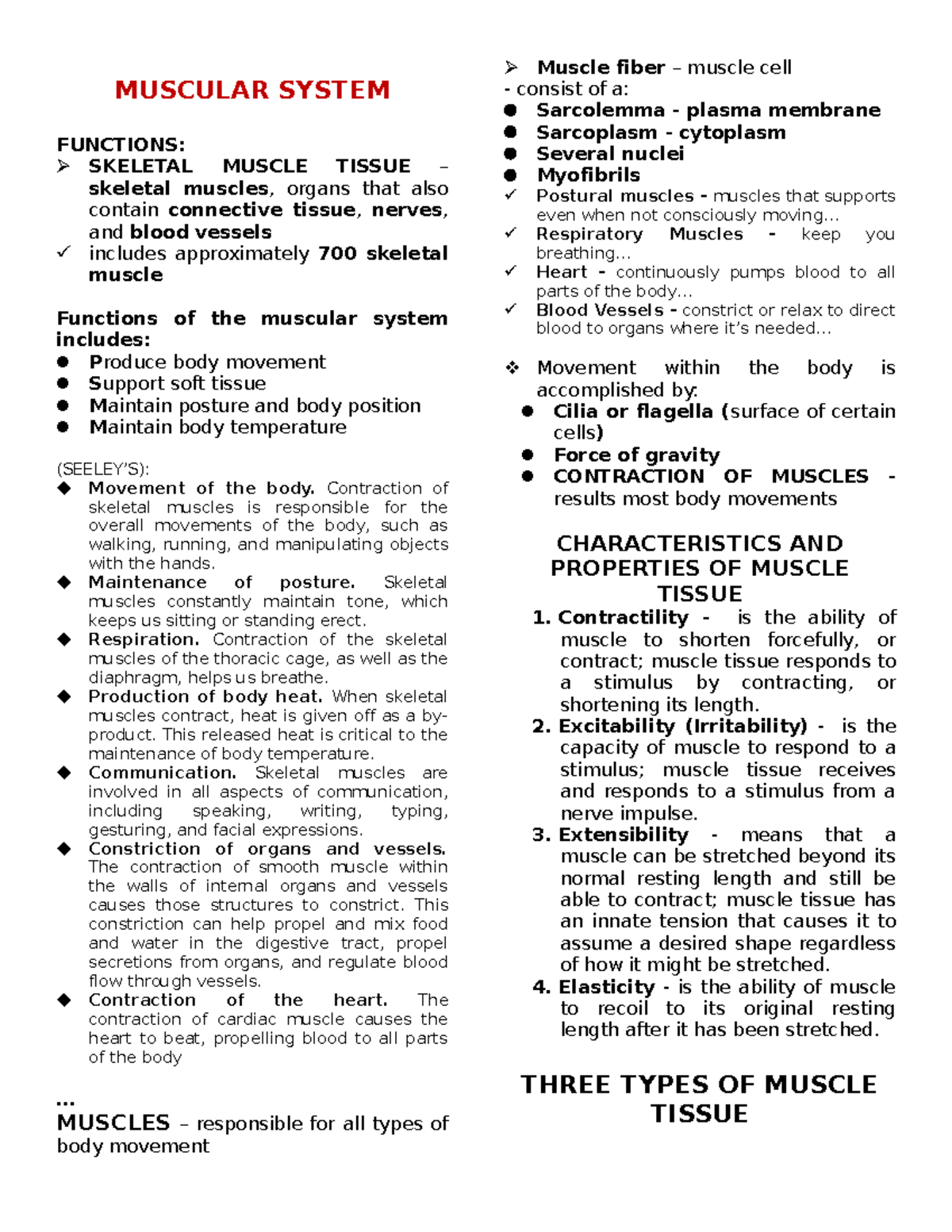 Midterm 1 - MUSCULAR SYSTEM FUNCTIONS: SKELETAL MUSCLE TISSUE ...