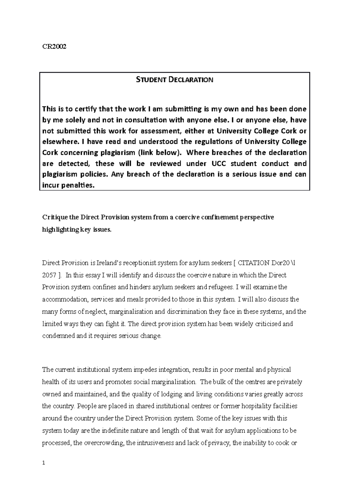 Direct Provision - essay on DP and the impact it has on peoples mental ...