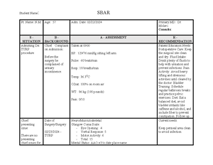 SBAR Sept 19 - SBAR assignment MS - Pt. Name: Age: Adm. Date: Primary ...