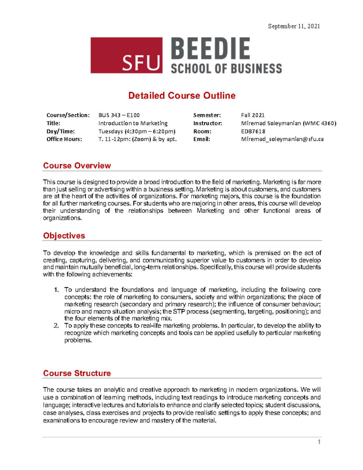 Introduction to Marketing Course Outline - Studocu