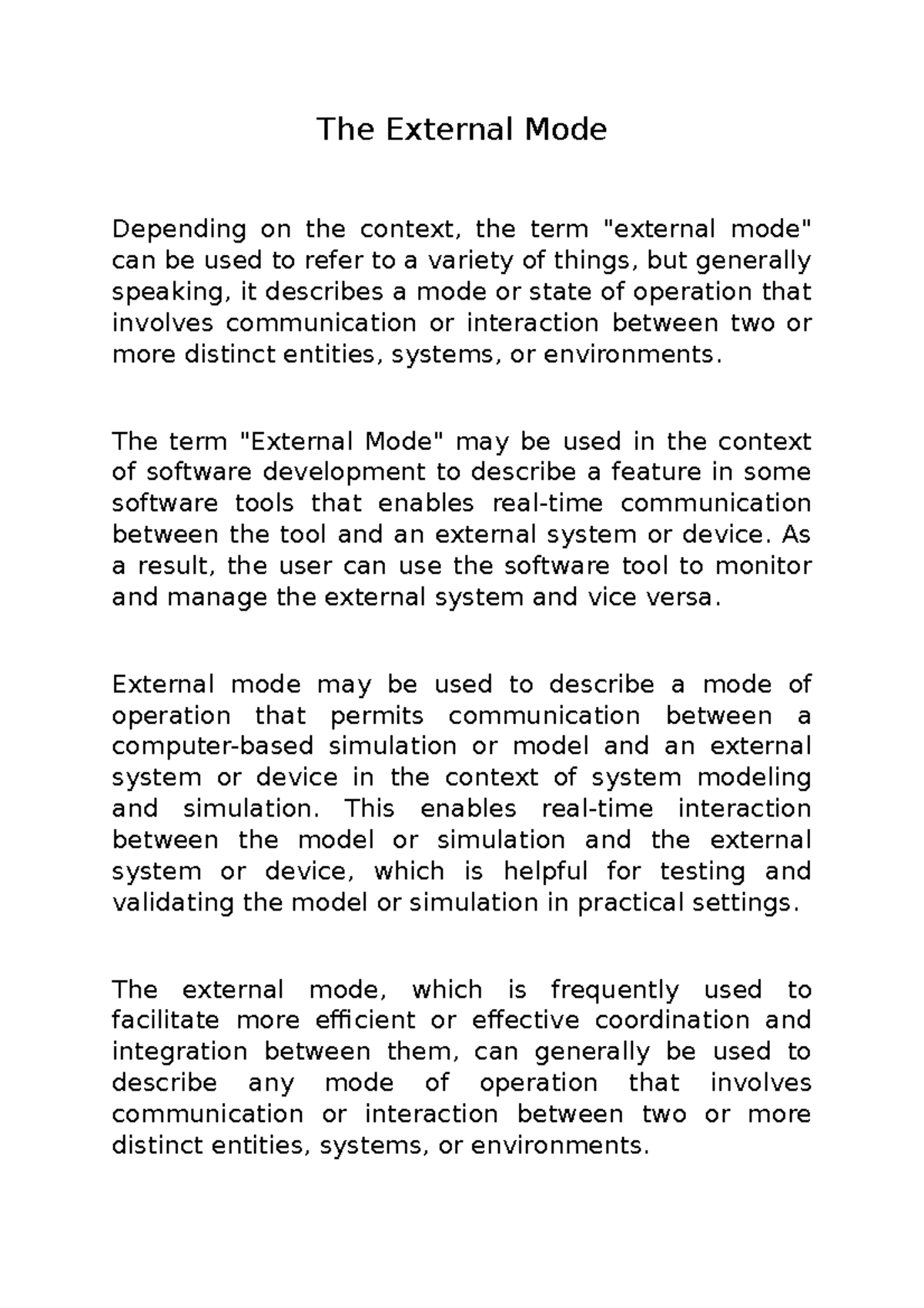 The External Mode - NOTES - The External Mode Depending on the context ...
