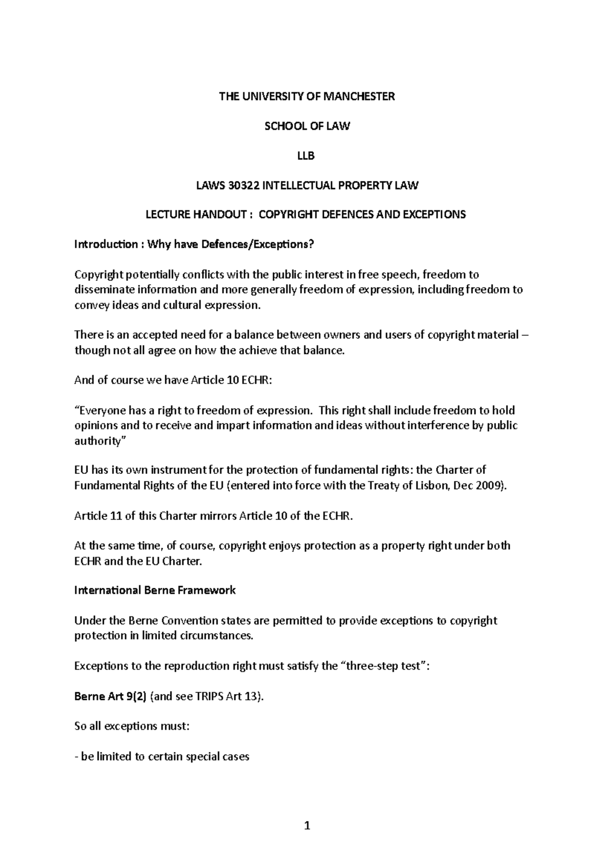 Defences LLB - THE UNIVERSITY OF MANCHESTER SCHOOL OF LAW LLB LAWS ...