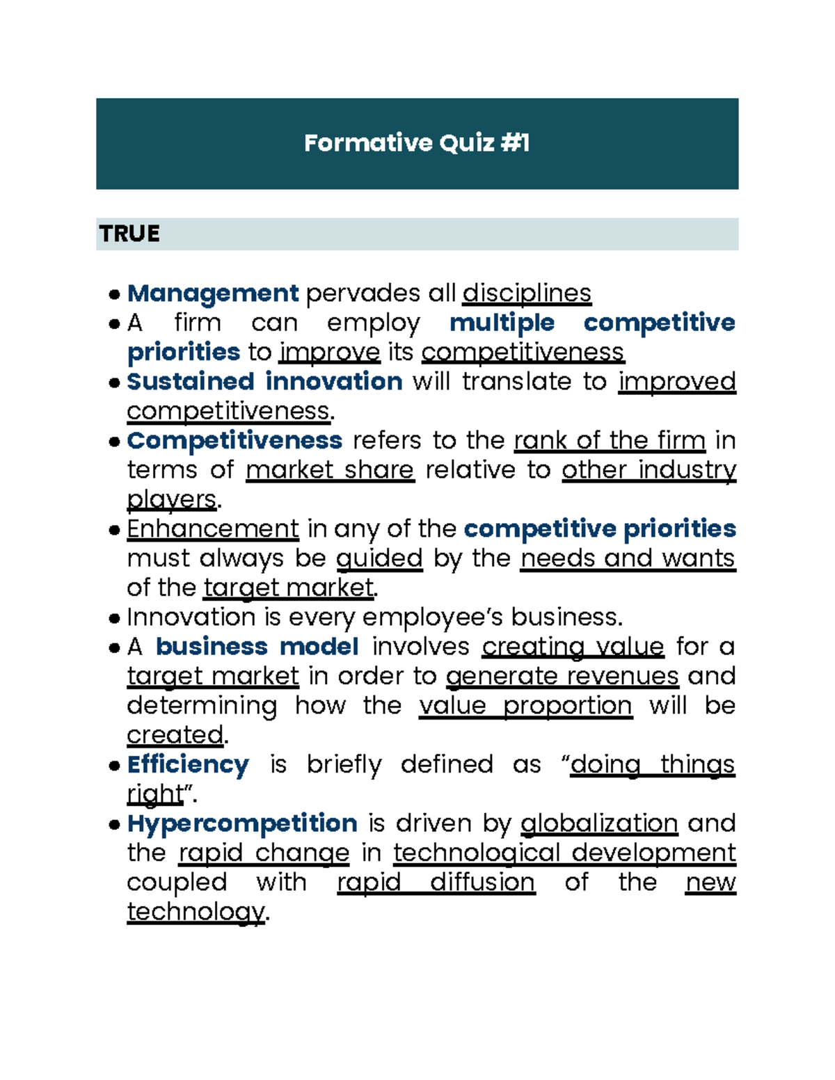 MGT 101 - Formative Quiz 1-3 - Formative Quiz # TRUE Management ...
