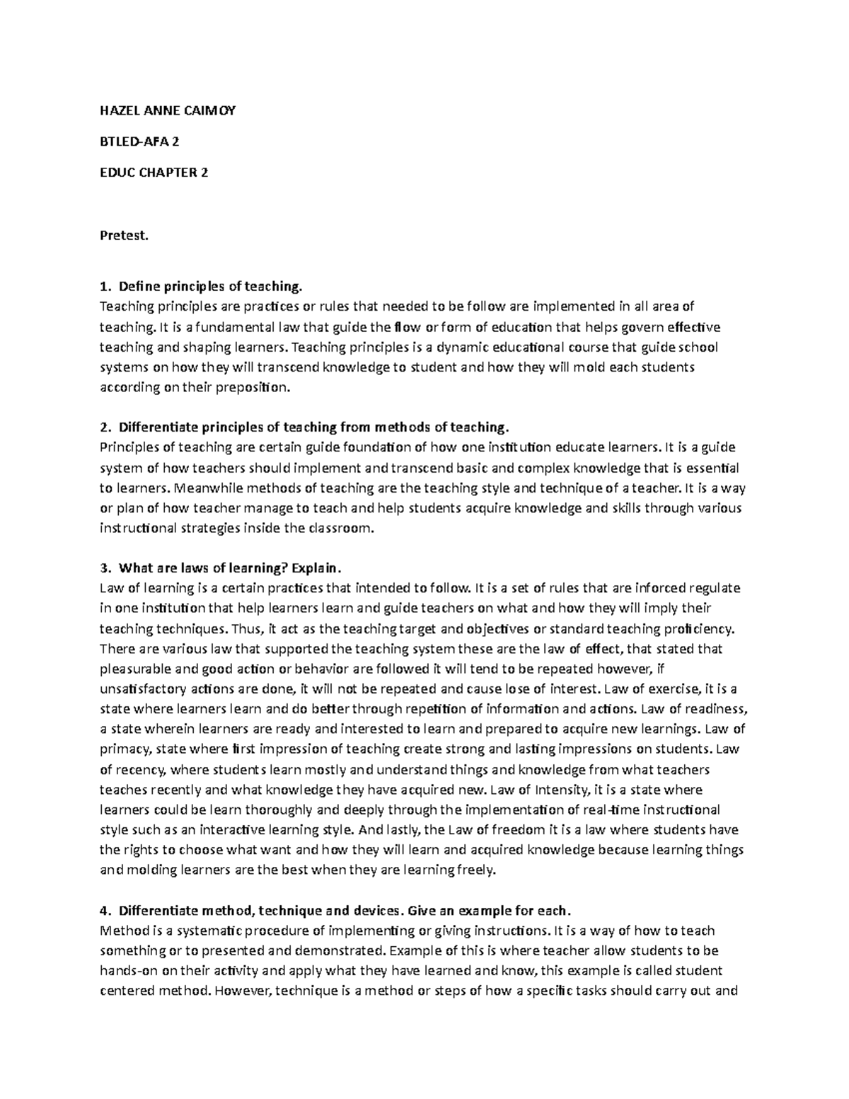 Educ 6 CHAPTER 2 - HAZEL ANNE CAIMOY BTLED-AFA 2 EDUC CHAPTER 2 Pretest ...