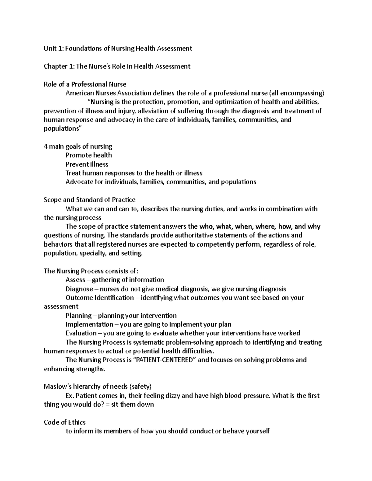 Nursing 314 Unit 1 Lecture AND PP - Unit 1: Foundations of Nursing ...