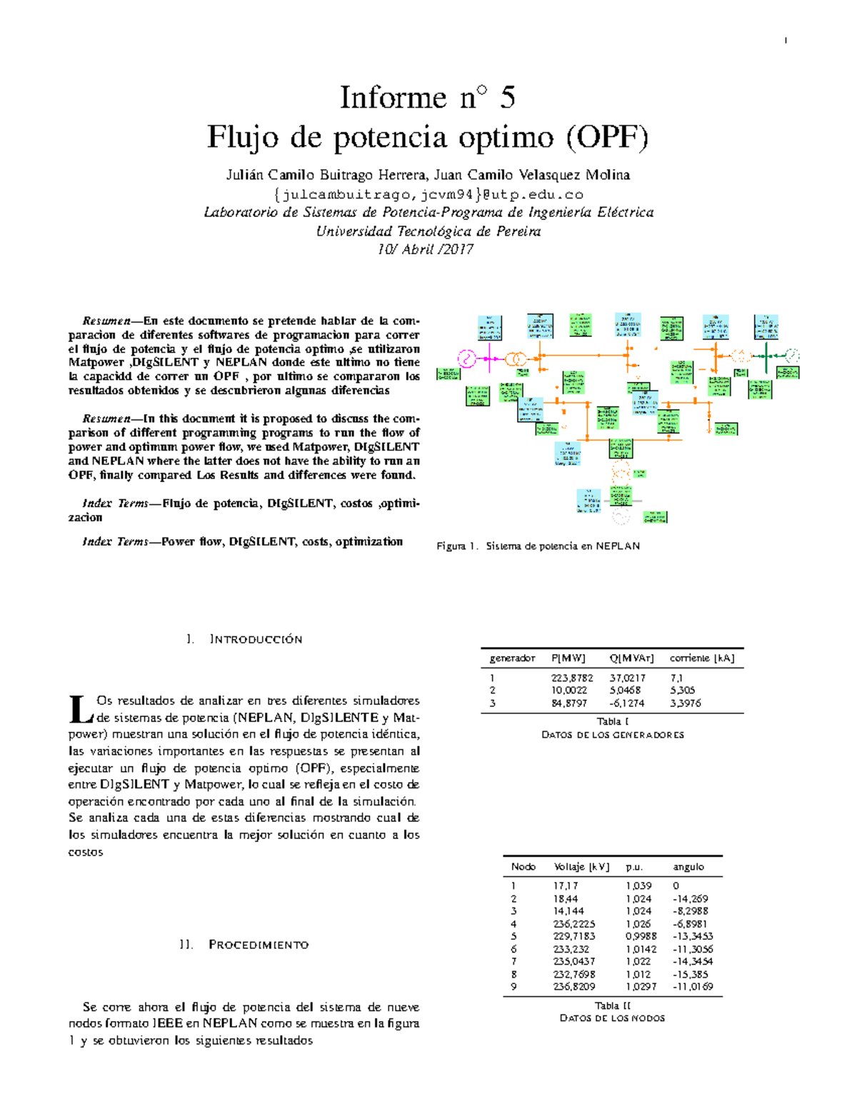 Informe 5 - Nota: 4,6 - Informe n 5 Flujo de potencia optimo (OPF ...