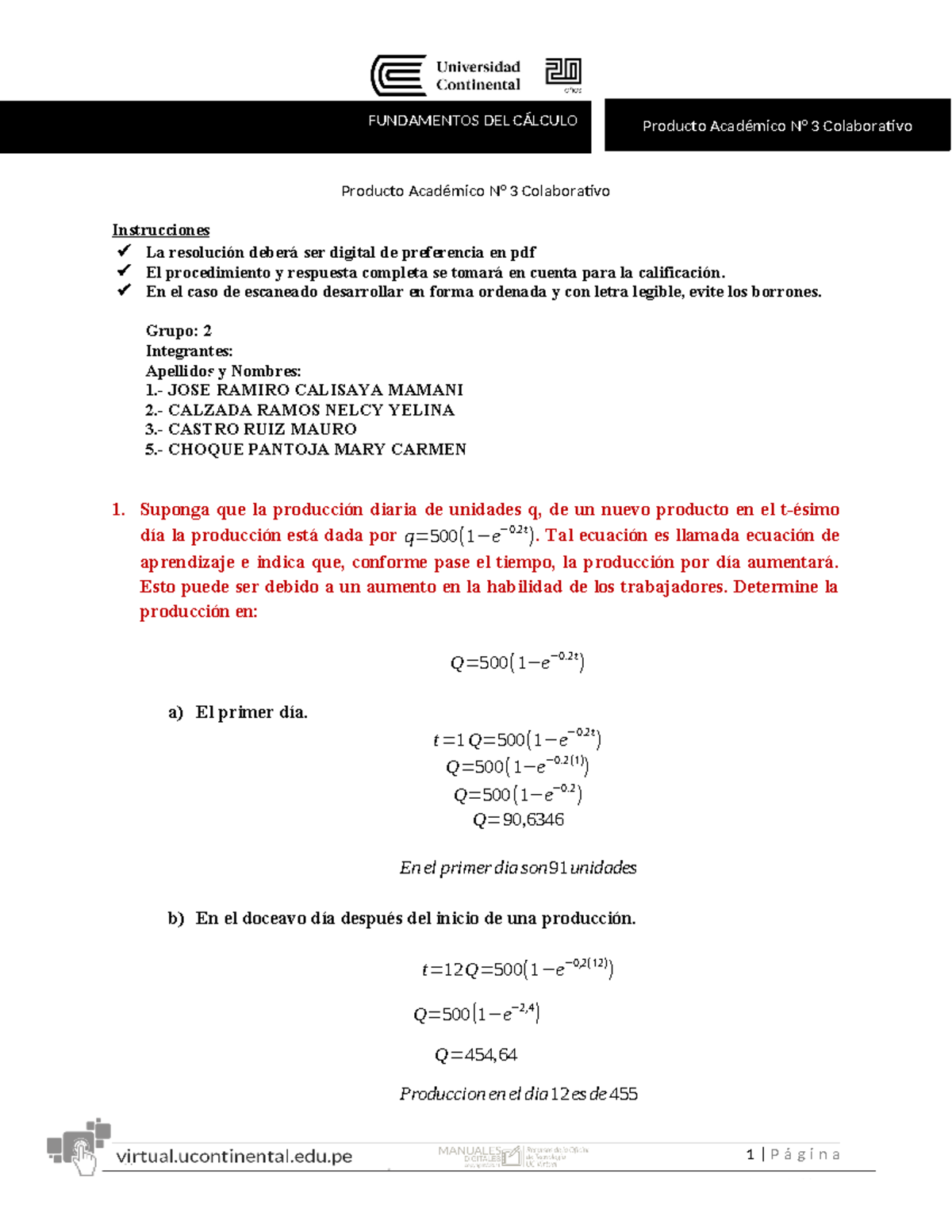 PA3 - Fundamentos DEL Calculo - Producto Académico N° 3 Colaborativo Instrucciones La resolución ...