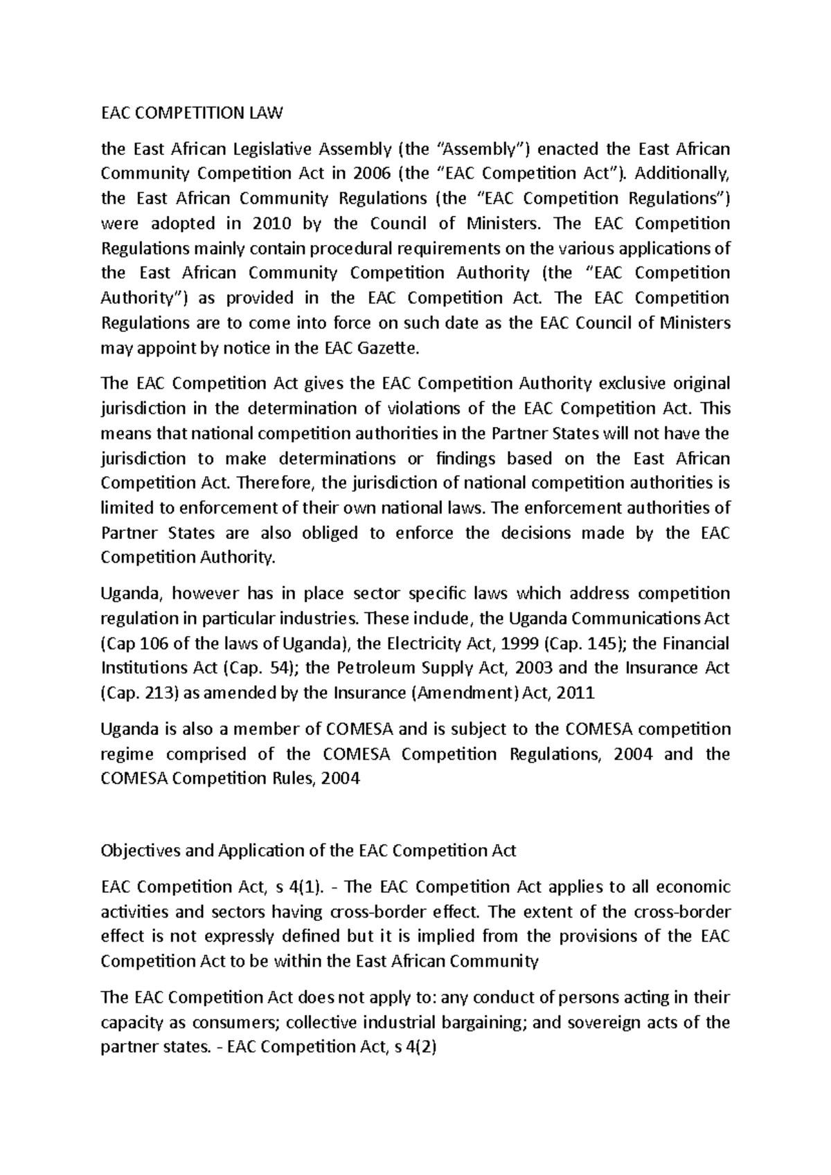 Eac, african free trade, competition - EAC COMPETITION LAW the East ...
