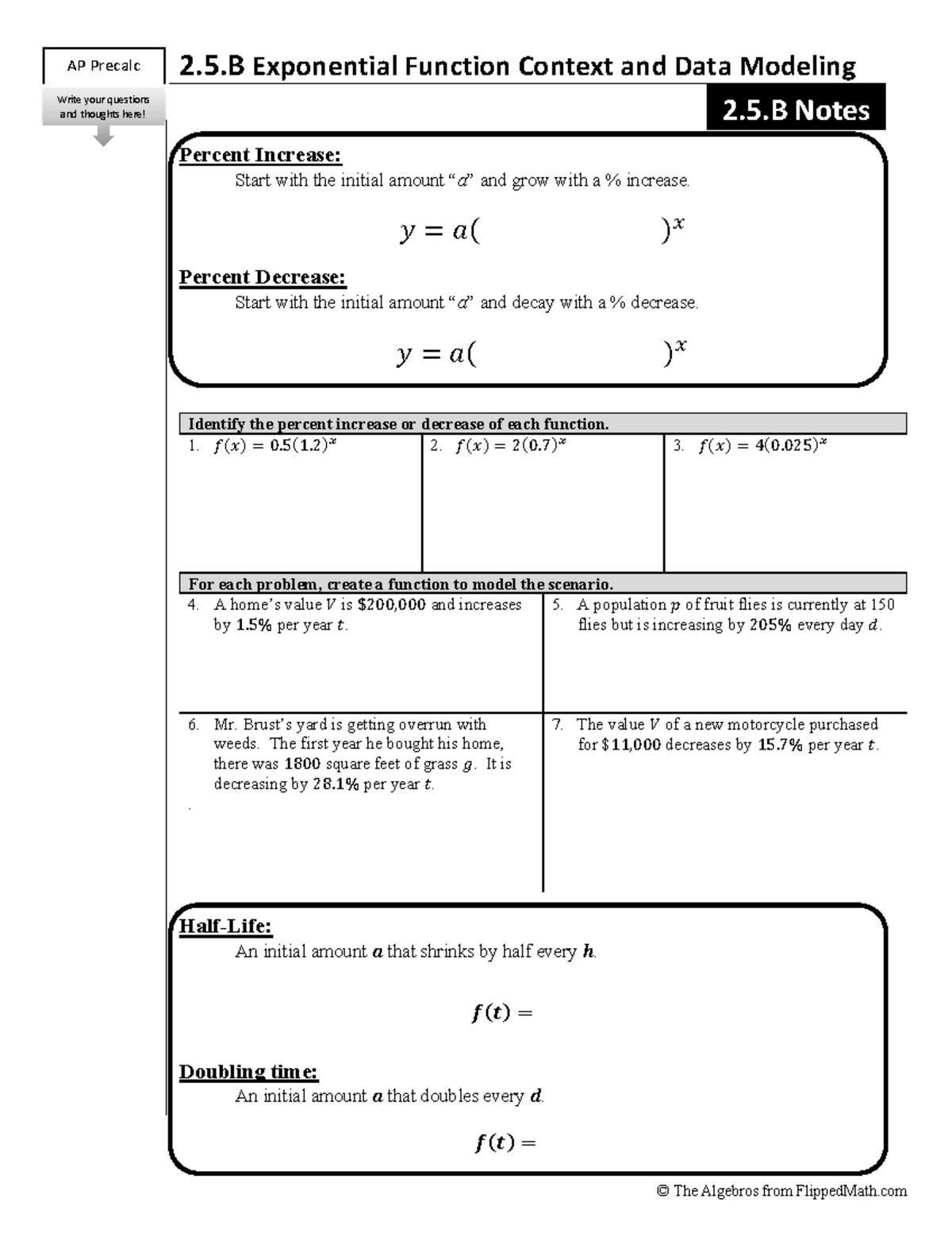 AP Precal Packet 2 - Percent Increase: Start with the initial amount “a ...