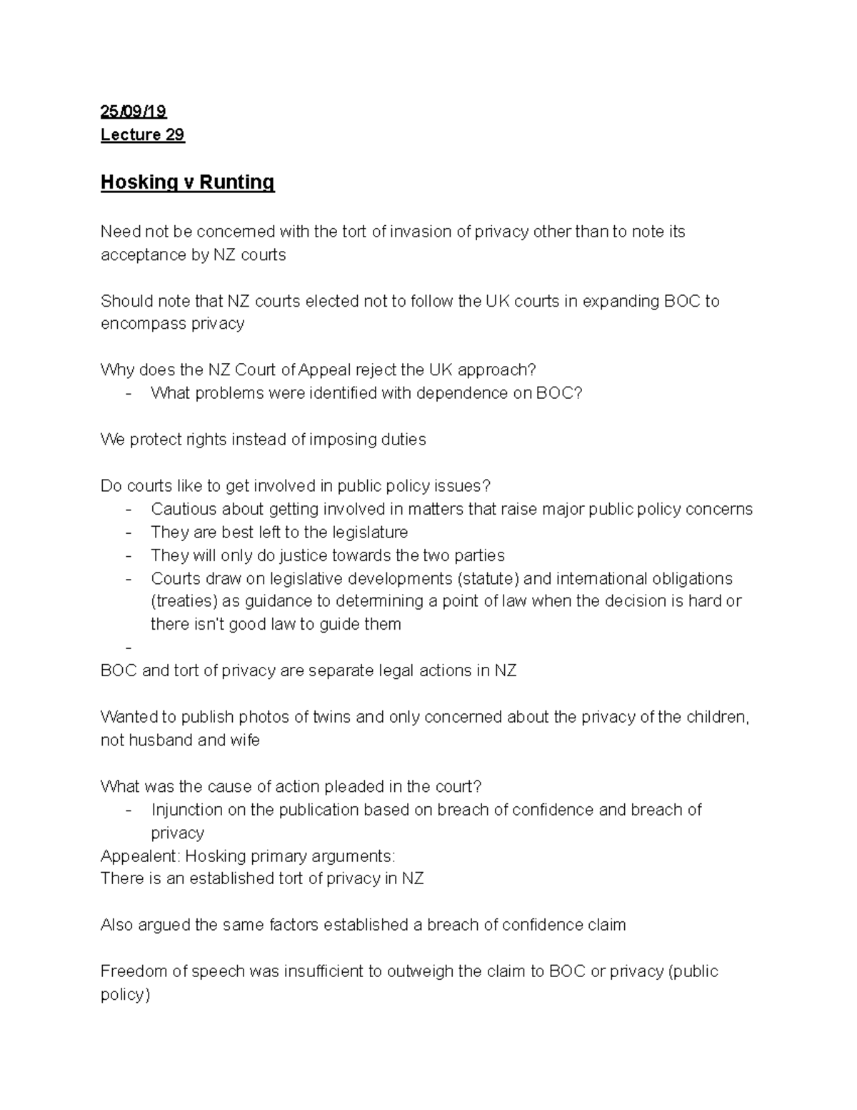 LAWS122-Lecture 29 - hosking v runting - Lecture 29 Hosking v Runting ...