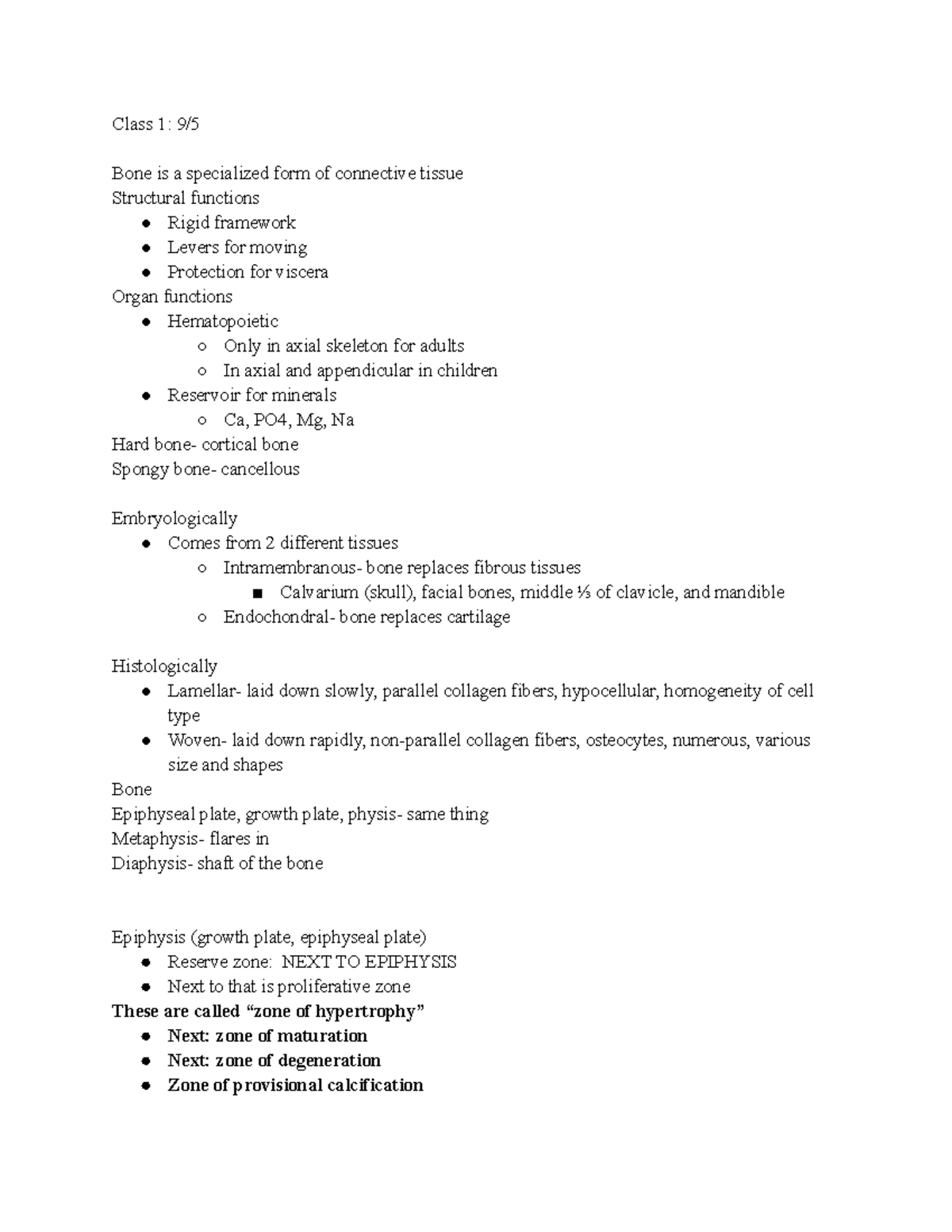 Med/Surg Orthopedics Lecture Notes - Class 1: 9/5 Bone is a specialized ...