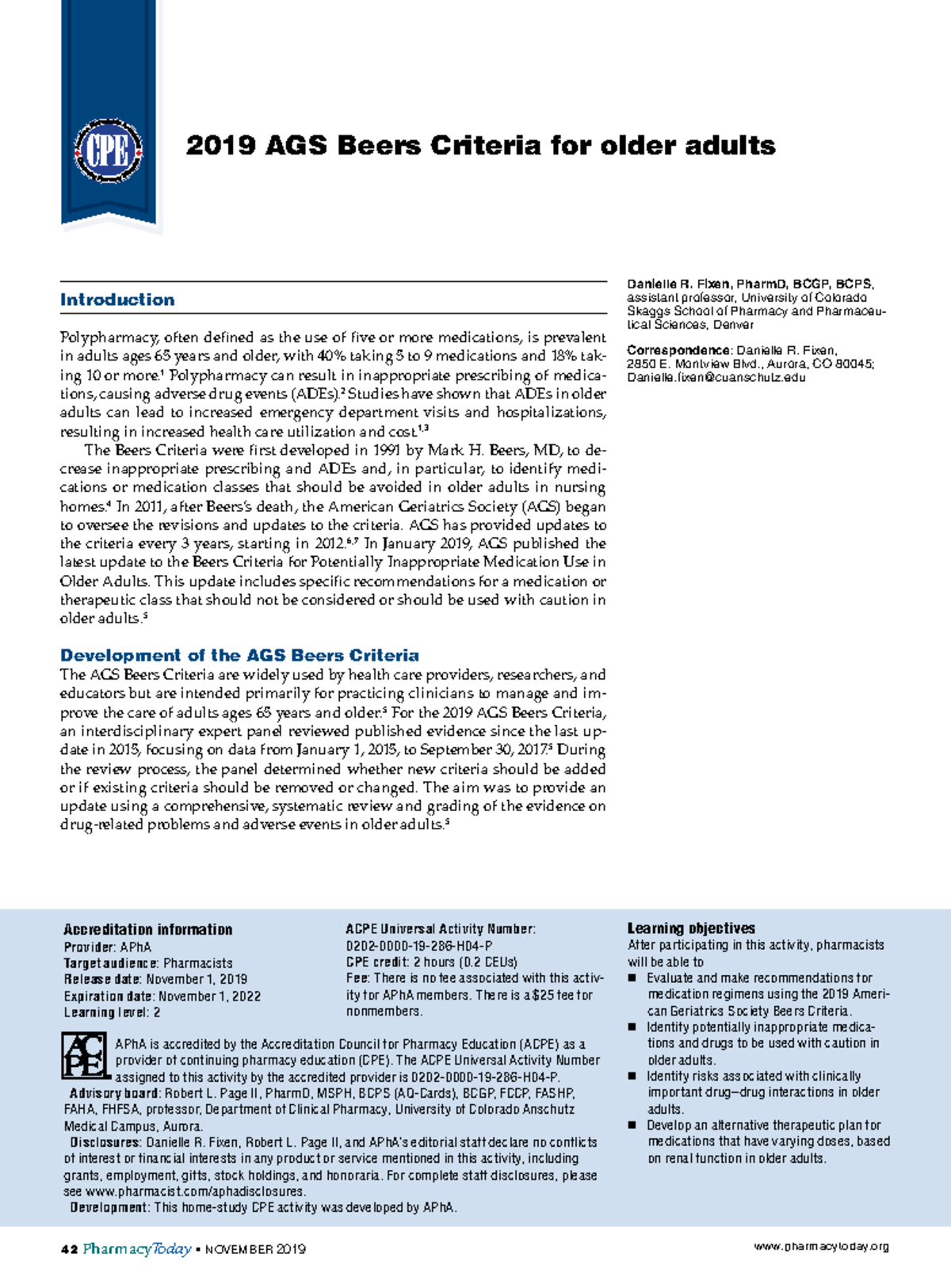 Beers Criteria 2019 Supplemental Information 42 PharmacyToday