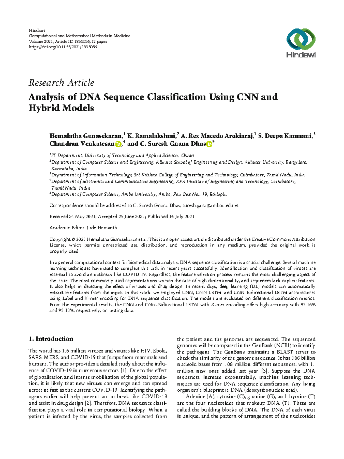 Analysis of DNA Sequence Classification - Ramalakshmi, 2 A. Rex Macedo Arokiaraj, 1 S. Deepa ...