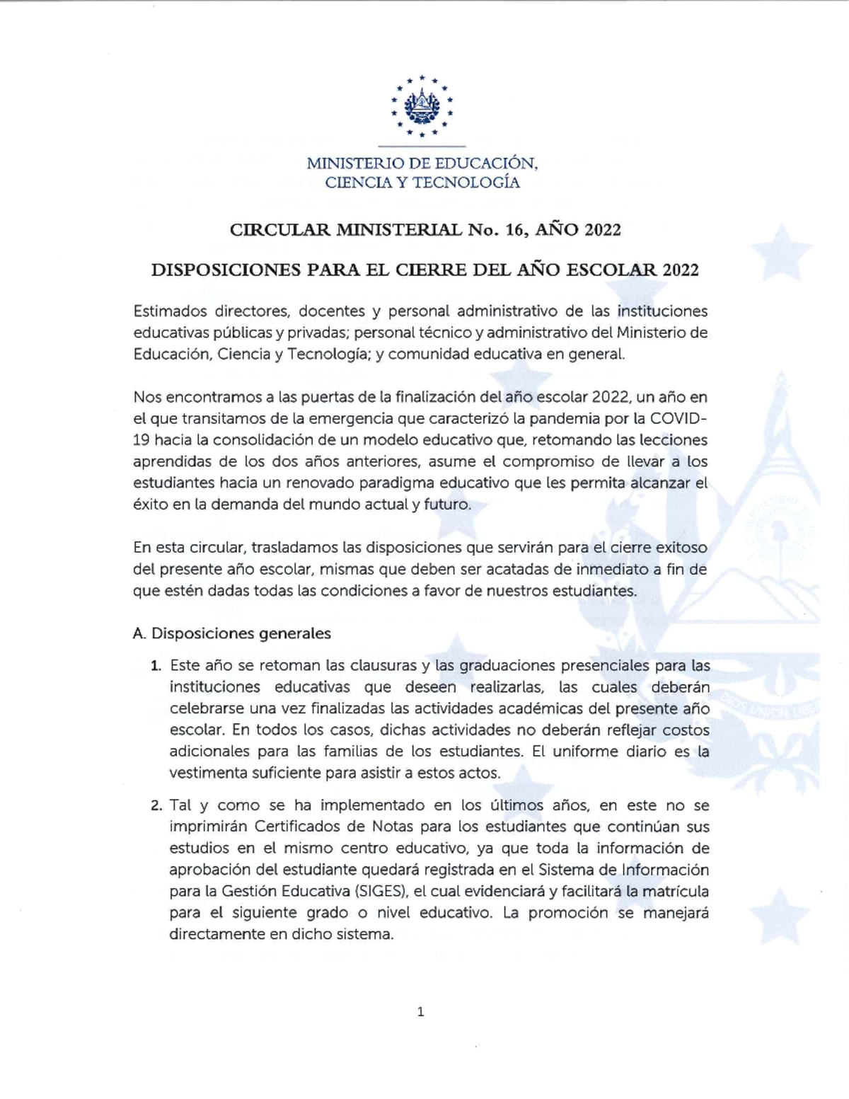 2022 - Circular 16 - Disposiciones DEL Cierre DEL AÑO Escolar ...