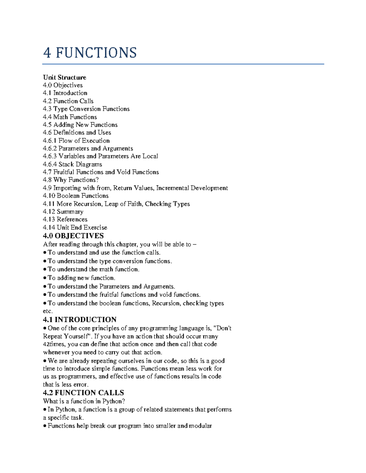 4 Functions - 4 FUNCTIONS Unit Structure 4 Objectives 4 Introduction 4 ...