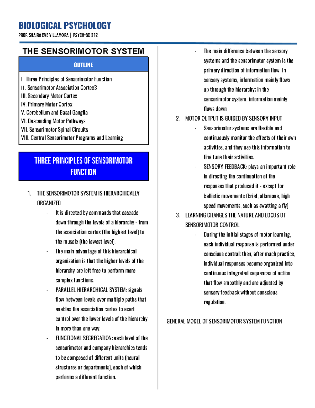 Biopsych- Sensorimotor- System - Prof. SHAIRA EVE VILLAMORA | PSYCH-BC ...