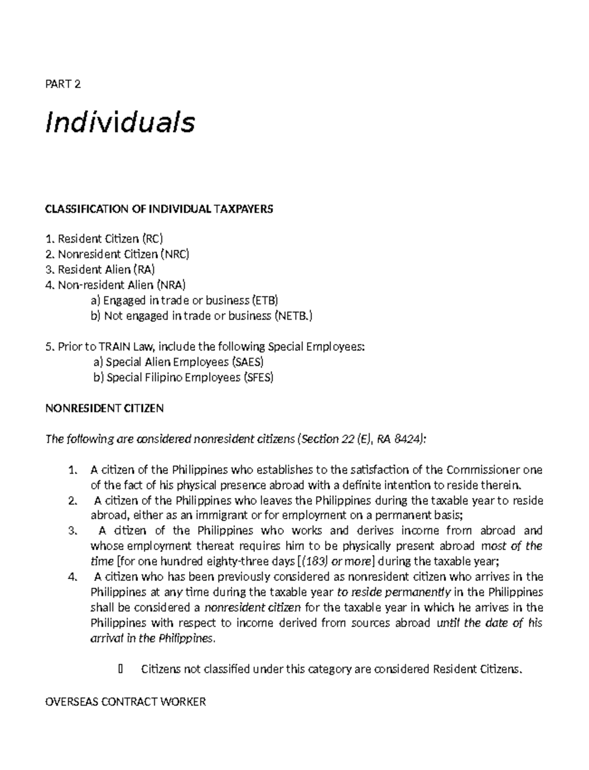 6v9T3M87Uaf M - None - PART 2 Individuals CLASSIFICATION OF INDIVIDUAL ...