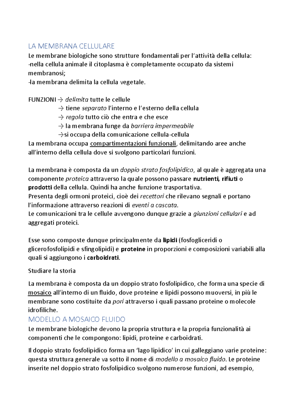 LA Membrana Cellulare - Funzionalità delle membrane cellulari - LA MEMBRANA CELLULARE Le ...