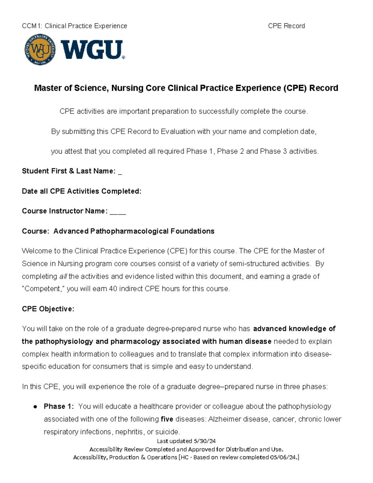 D027-CPE Record - Master of Science, Nursing Core Clinical Practice ...