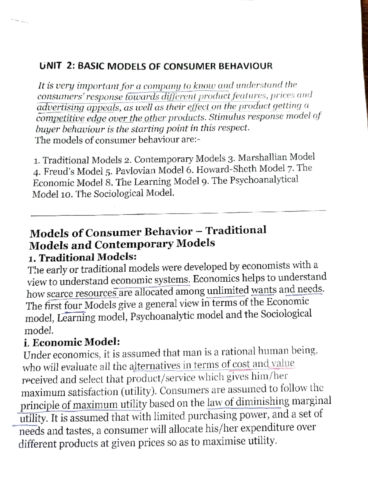 CB , Unit-2 Basic Model of CB - UNIT 2: BASIC MODELS OF CONSUMER ...