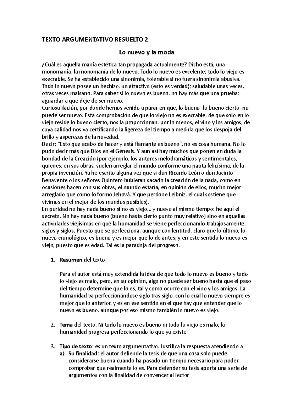Texto argumentativo resuelto 2 - TEXTO ARGUMENTATIVO RESUELTO 2 Lo ...