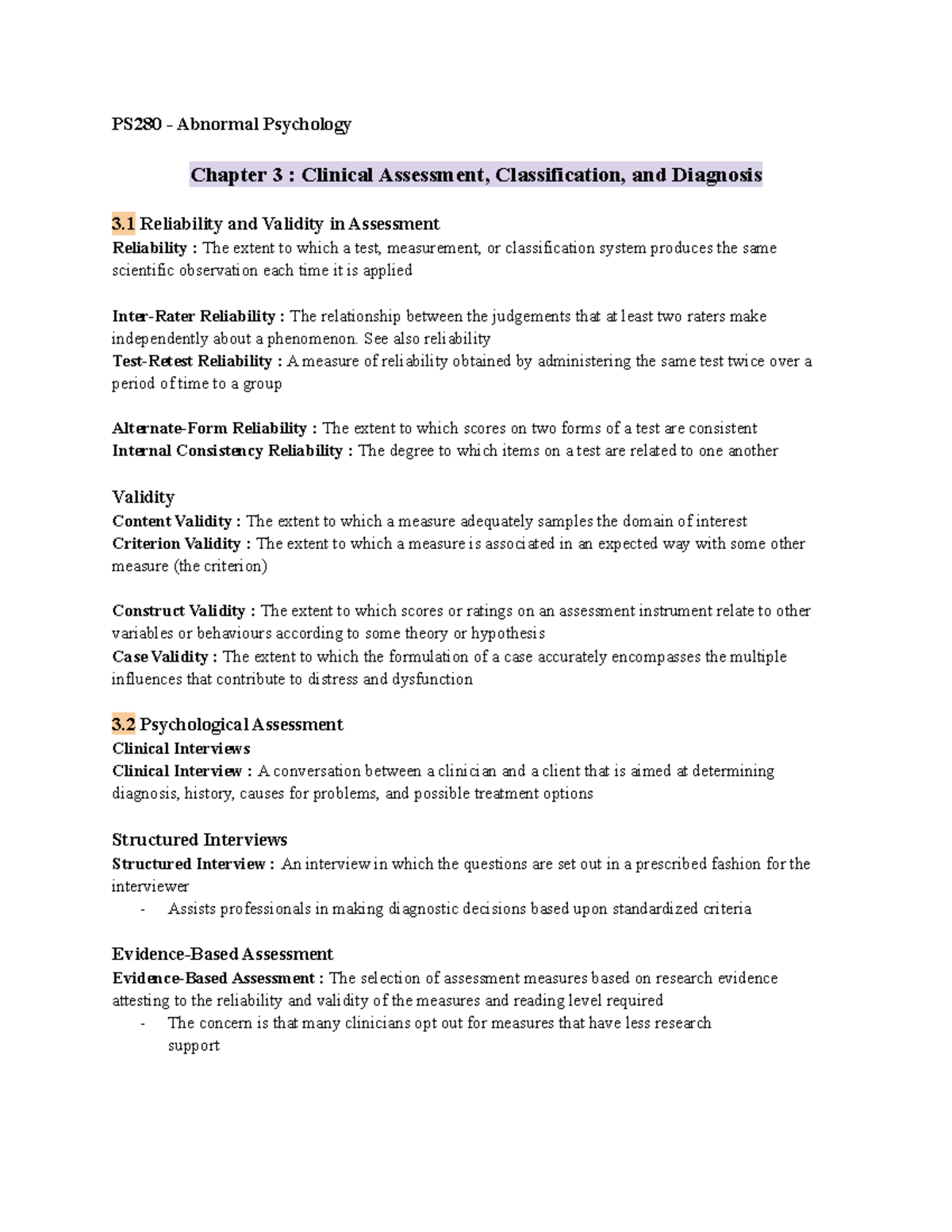 PS280 - Chapter 3 Textbook Notes - PS280 - Abnormal Psychology Chapter ...