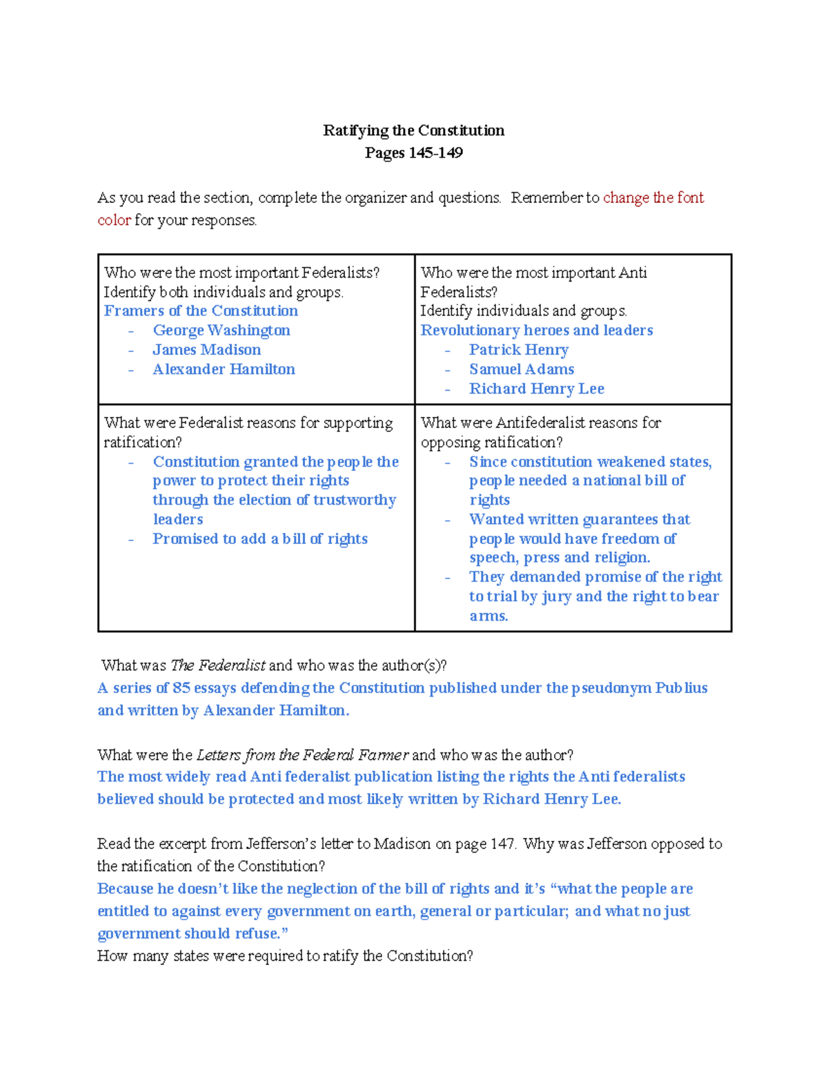 JP Chapter 5 Section 3 - ratifying the constitution - Ratifying the ...