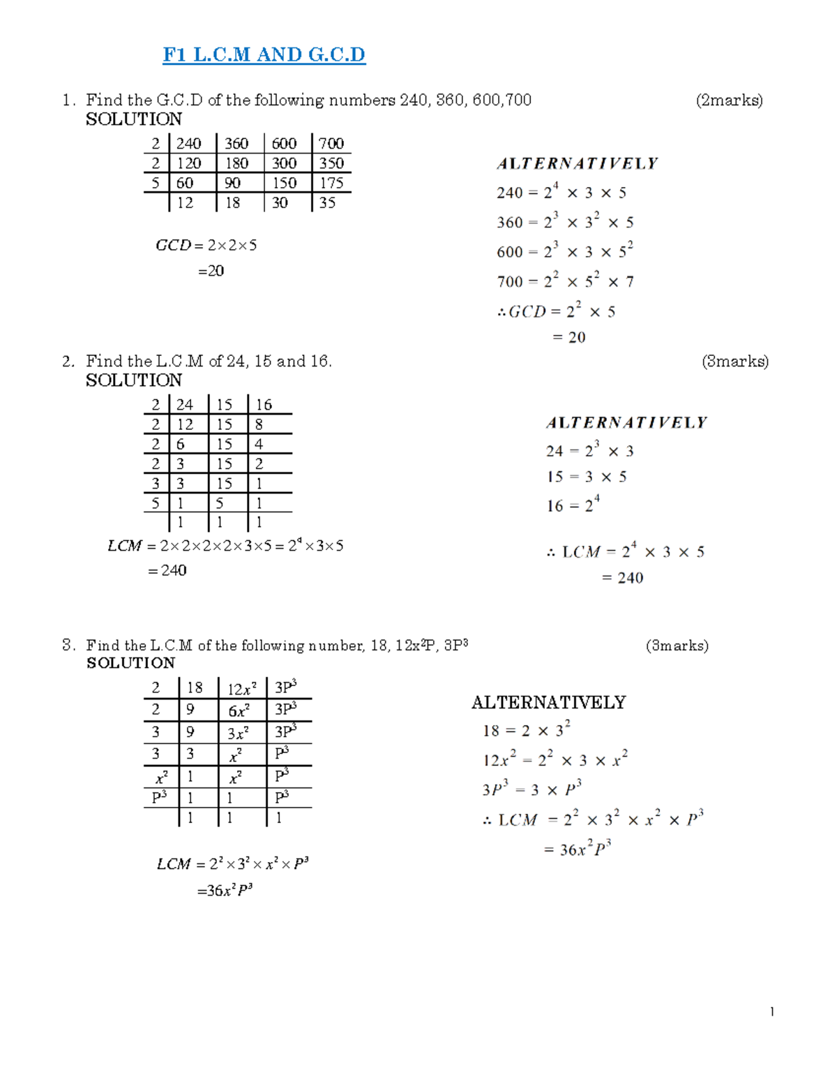 1.4&5 GCD and LCM MS - questions and answers - F 1 L.C AND G.C 1. Find the G.C of the following ...