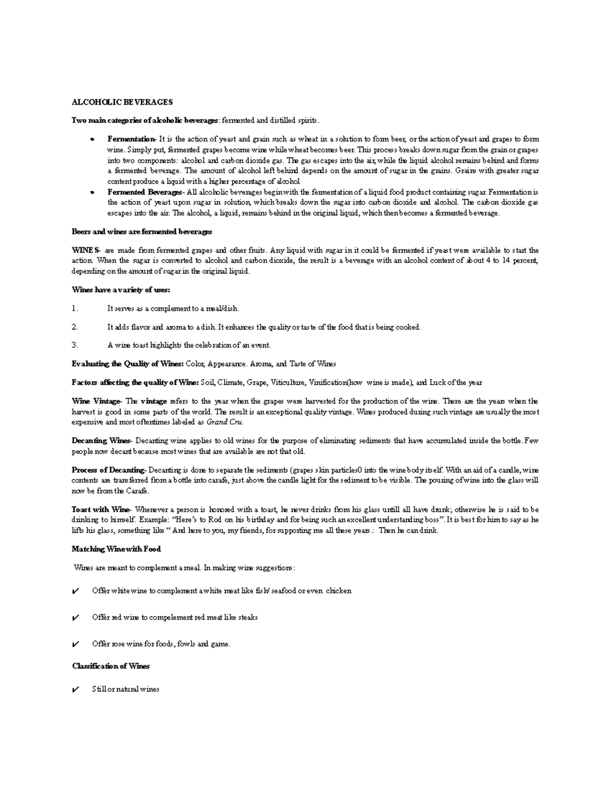 FFSO 01 - for students - ALCOHOLIC BEVERAGES Two main categories of alcoholic beverages ...