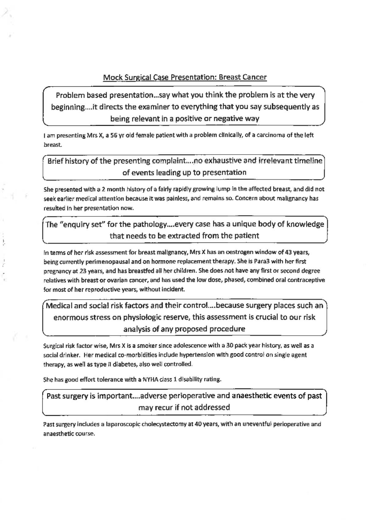 Clerking Proforma - Mock Surgical Case Presentation: Breast Cancer ...