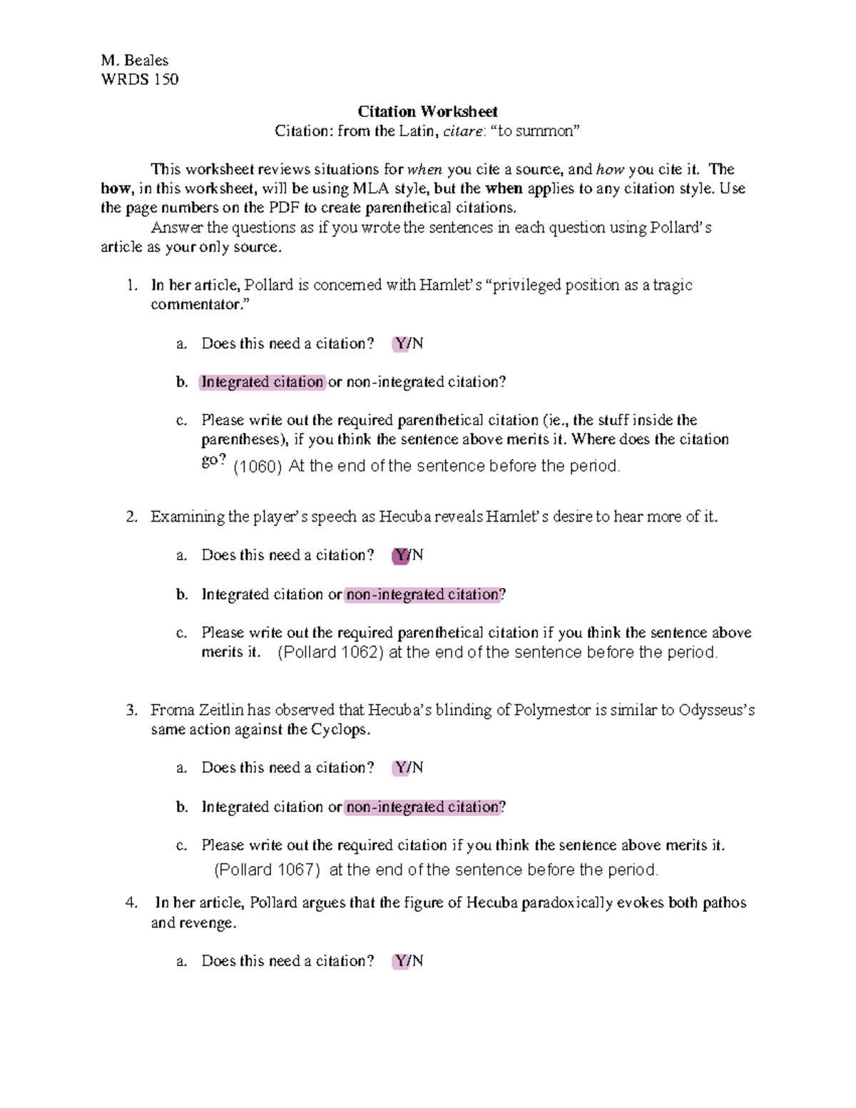 Citation Review with Pollard - M. Beales WRDS 150 Citation: from the ...