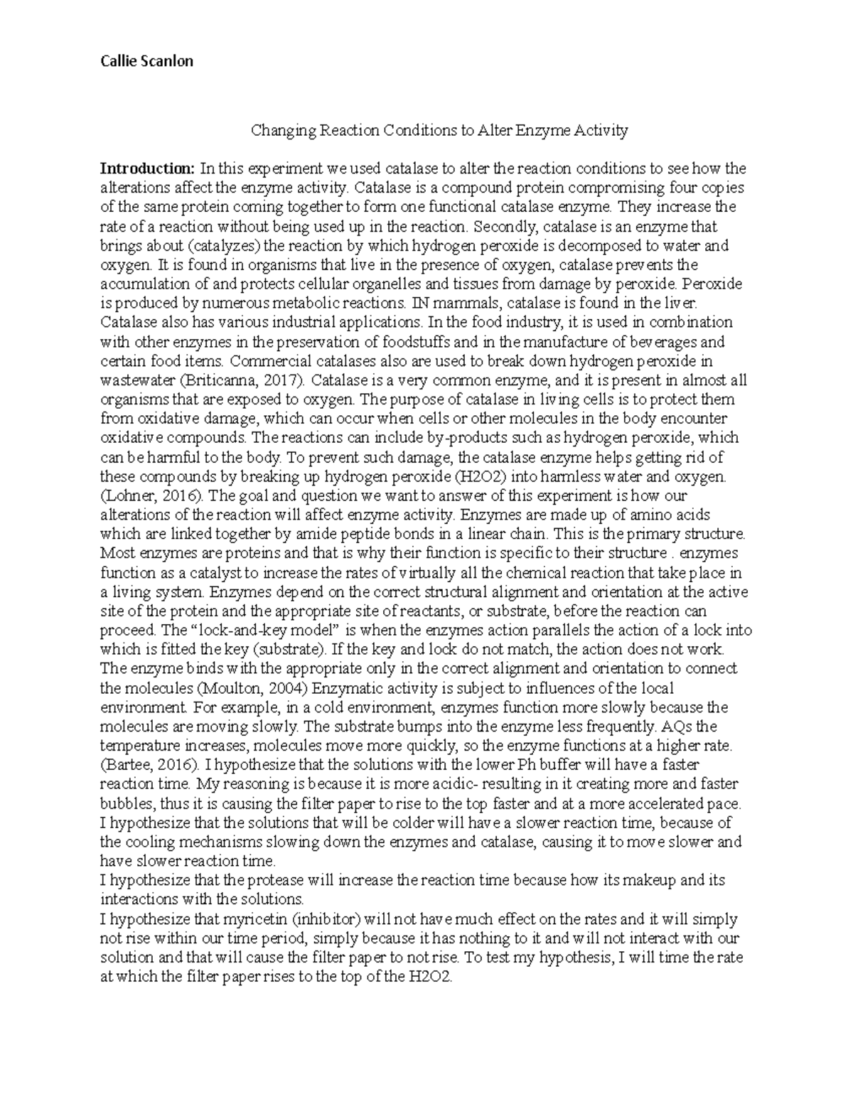 Lab2 - BSC 197 Lab Report Instructor: Wade Nichols - Changing Reaction ...