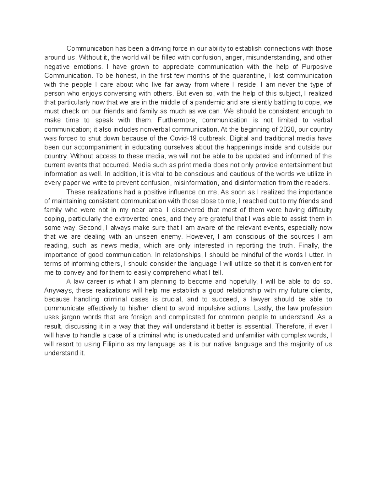 Learnings in Purposive Communication - Reflection Paper - Communication ...