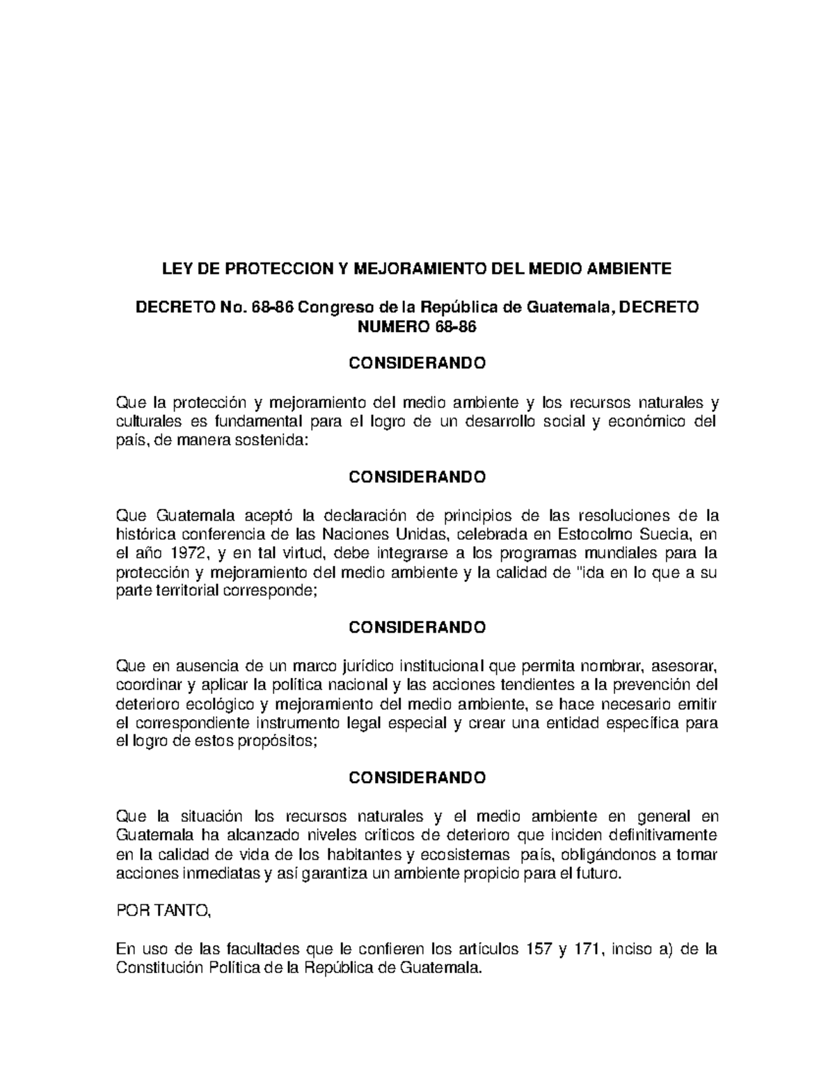 Gt - ley 68-86 de proteccion y mejoramiento del medio ambiente 1986 ...
