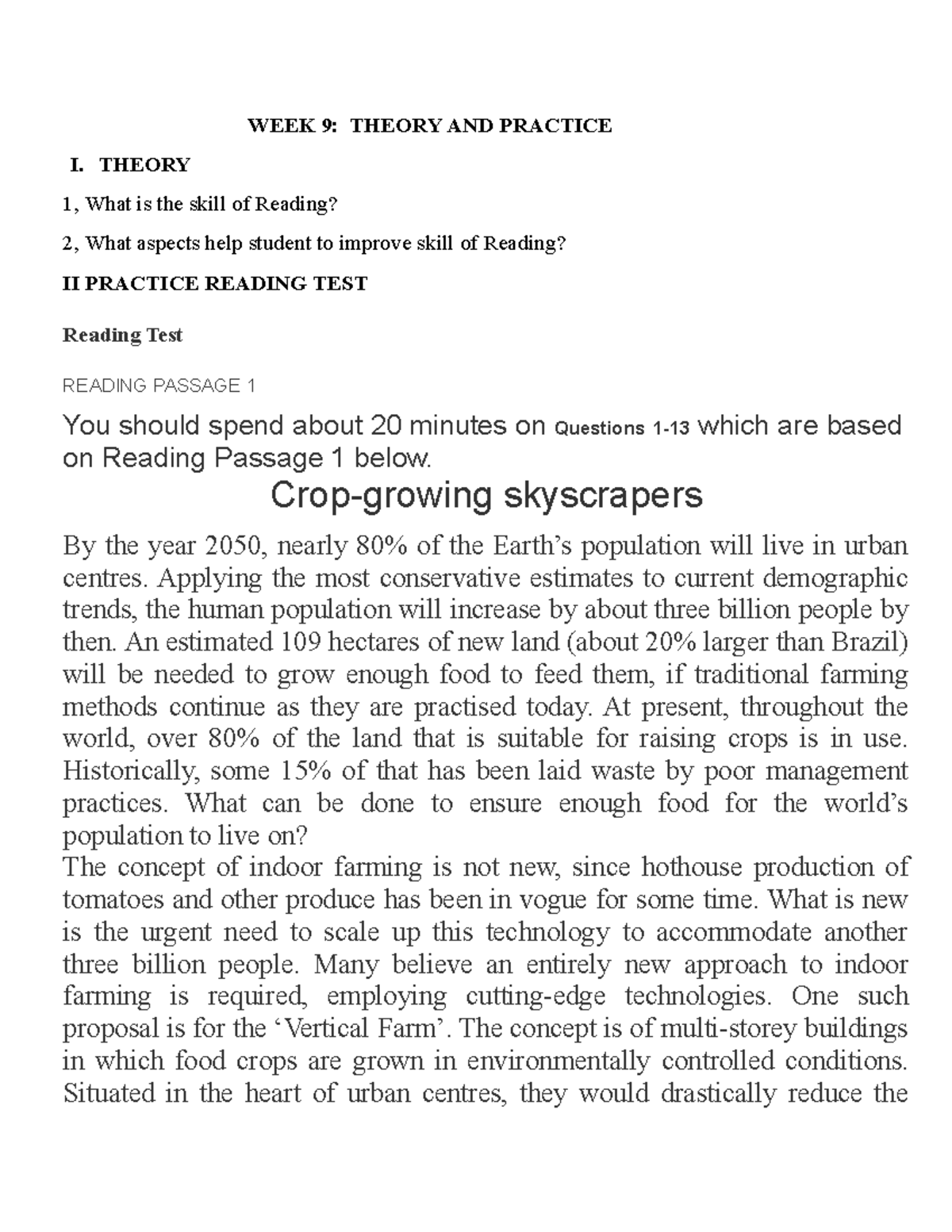 WEEK 9 - useful - WEEK 9: THEORY AND PRACTICE I. THEORY 1, What is the ...