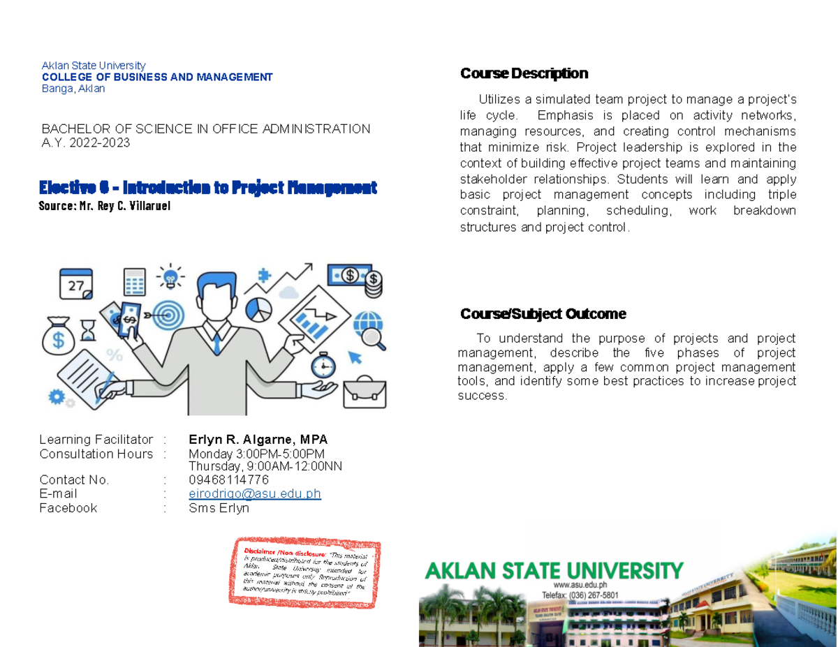 Elective 6 Project Management - ####### Learning Facilitator : Erlyn R. Algarne, MPA ...