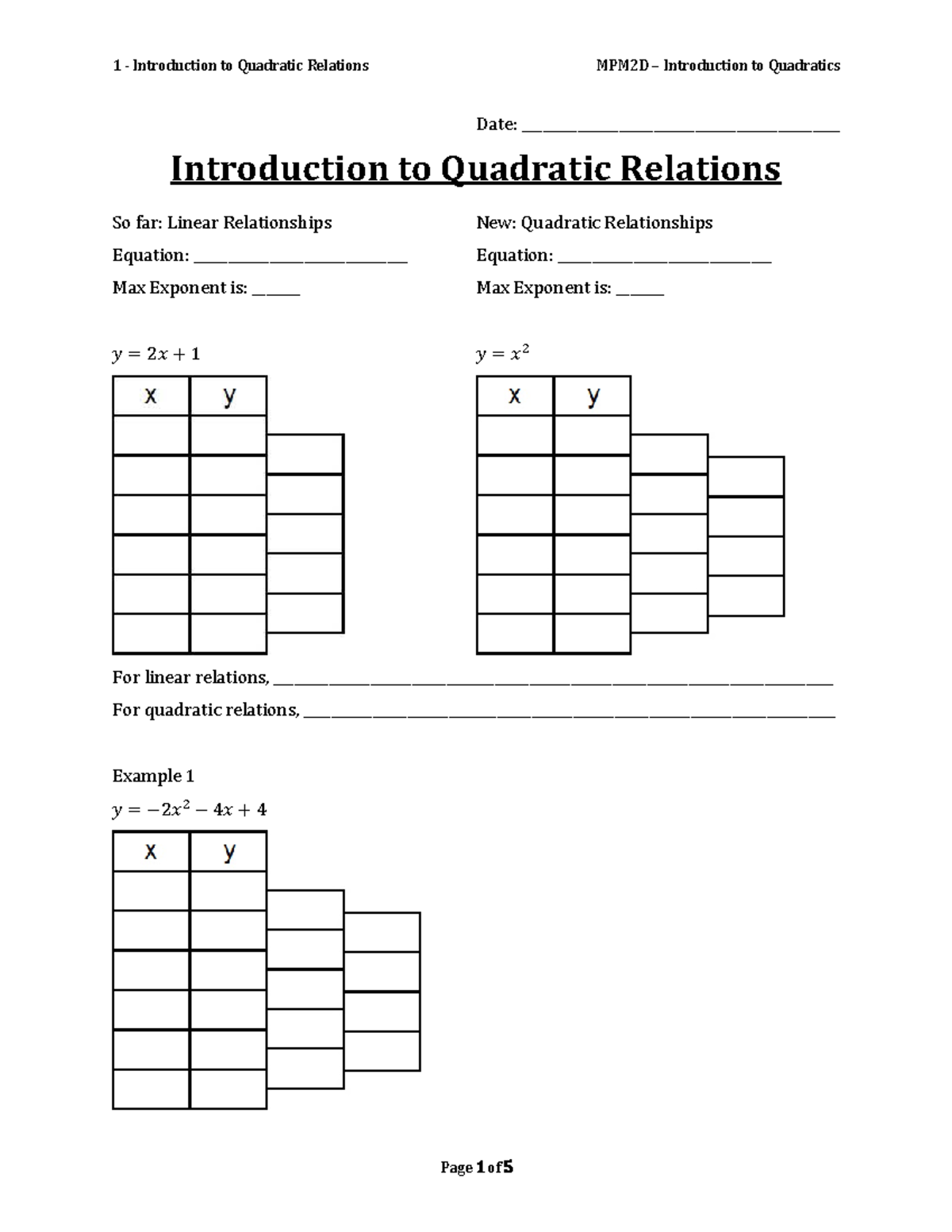 01 - Introduction to Quadratic Relations - Date