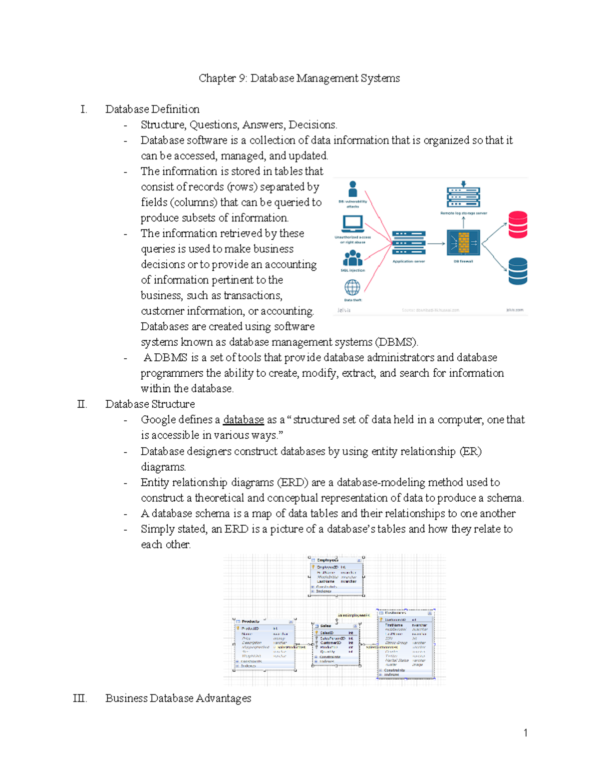 CIS 105 Ch. 9 Notes - Chapter 9: Database Management Systems I ...