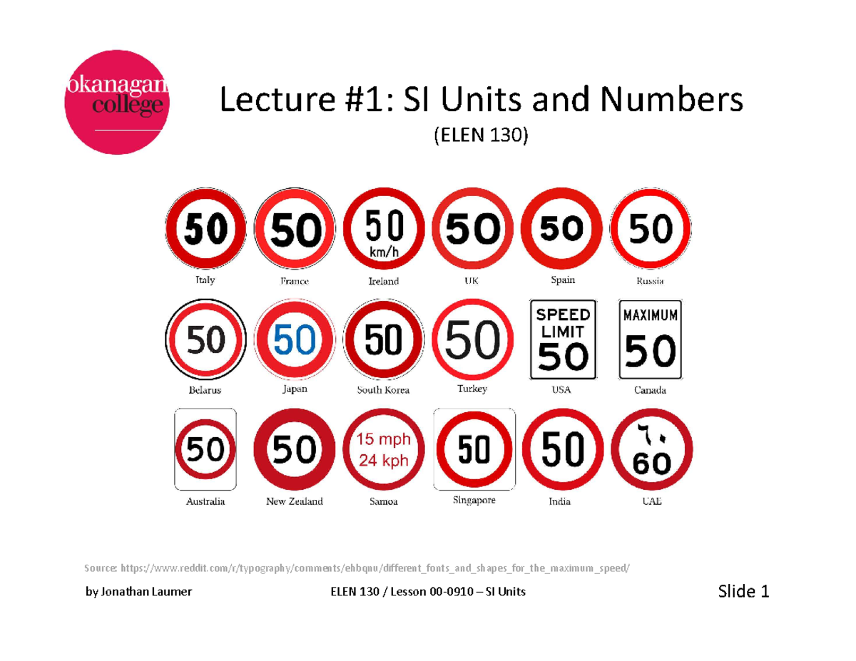 01-0910 - SI Units and Numbers - Lecture #1: SI Units and Numbers (ELEN ...