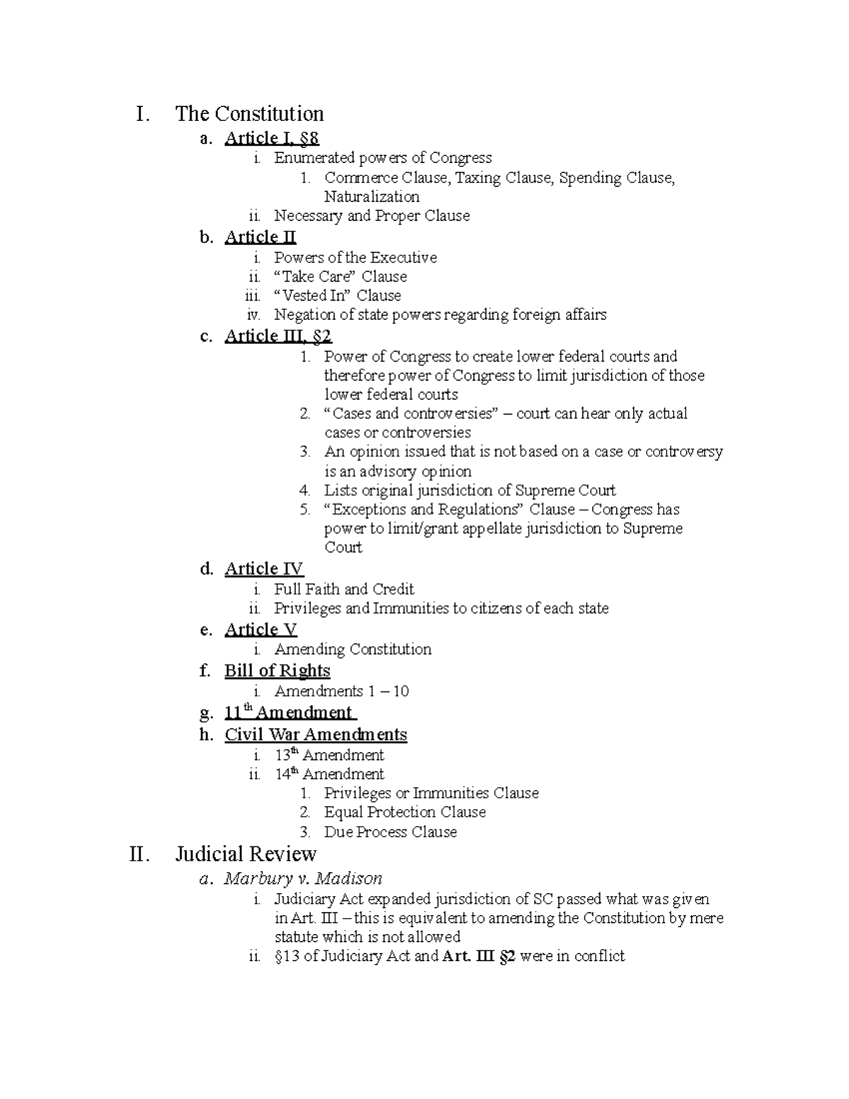 Con Law I Outline - I. The Constitution a. Article I, § i. Enumerated ...