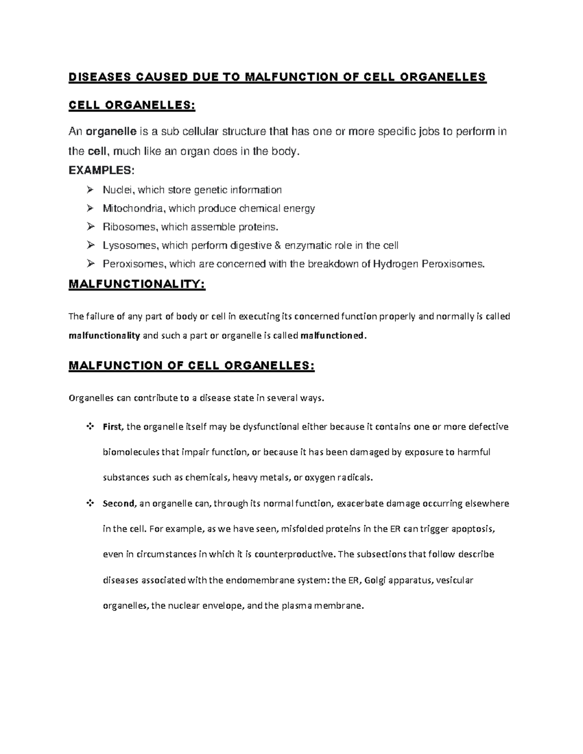 Cell Organelles Disorders - DISEASES CAUSED DUE TO MALFUNCTION OF CELL ...