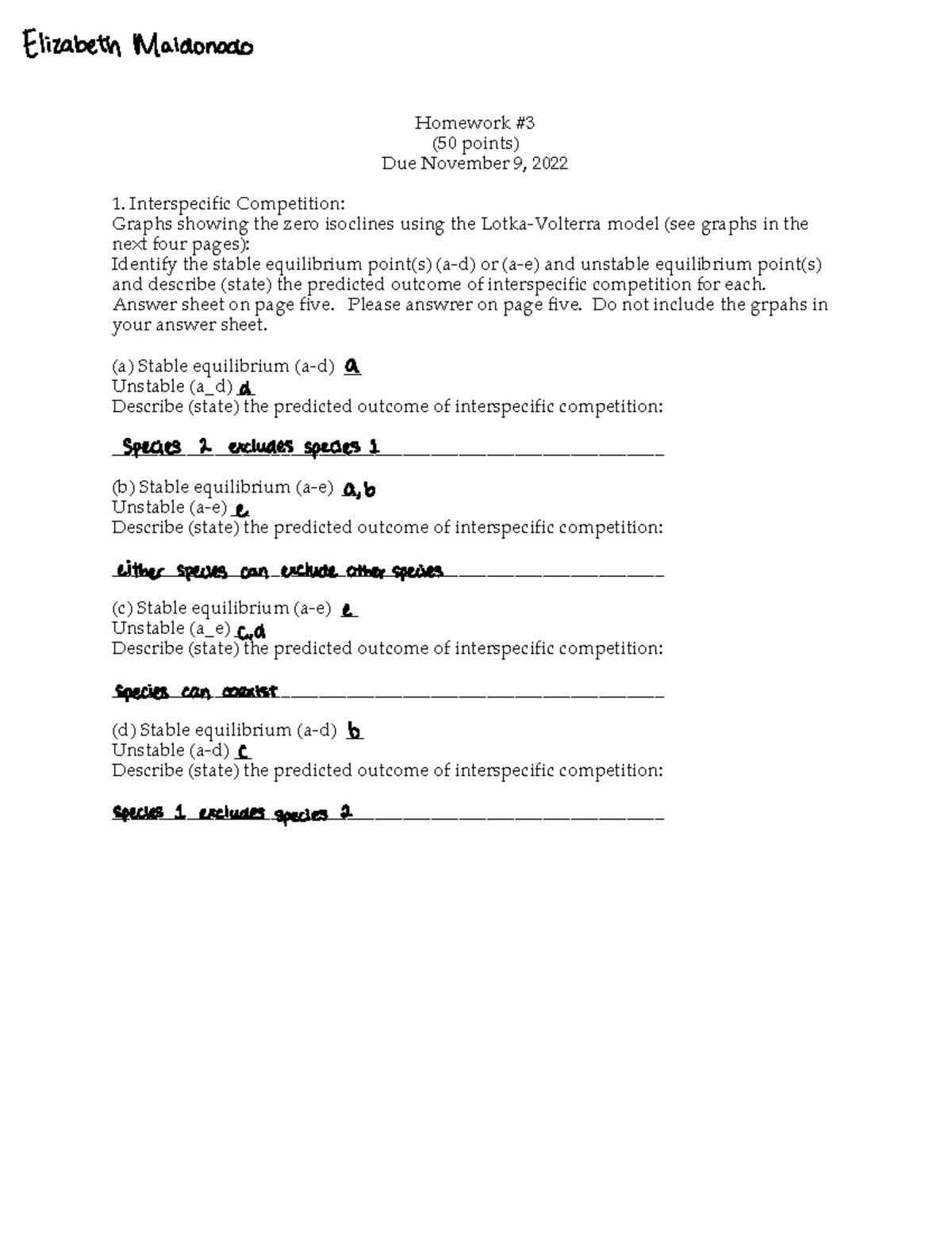 Ecology Homework F 2022) - Homework # (50 points) Due November 9, 2022 ...
