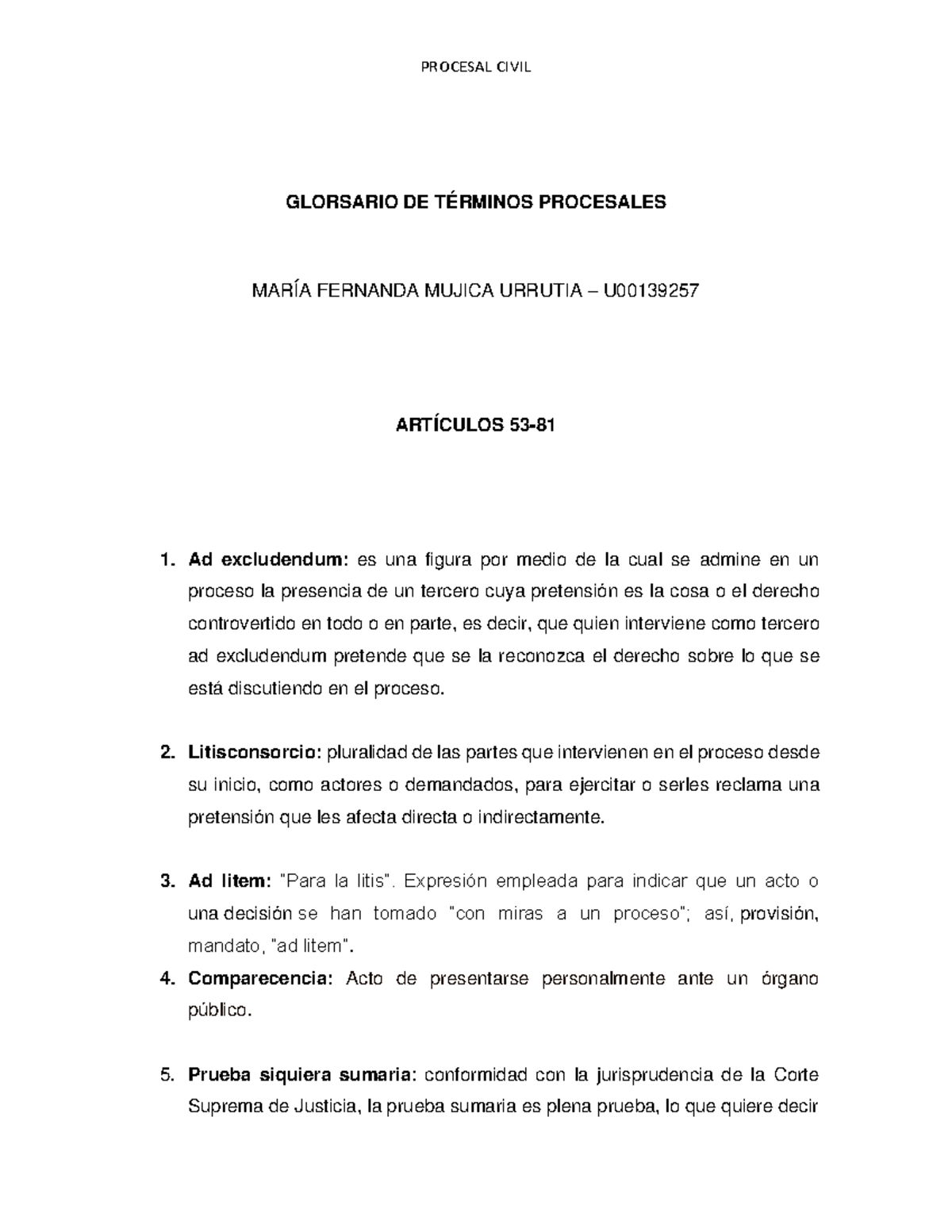 Glosario - SENTENCIA - PROCESAL CIVIL GLORSARIO DE TÉRMINOS PROCESALES ...