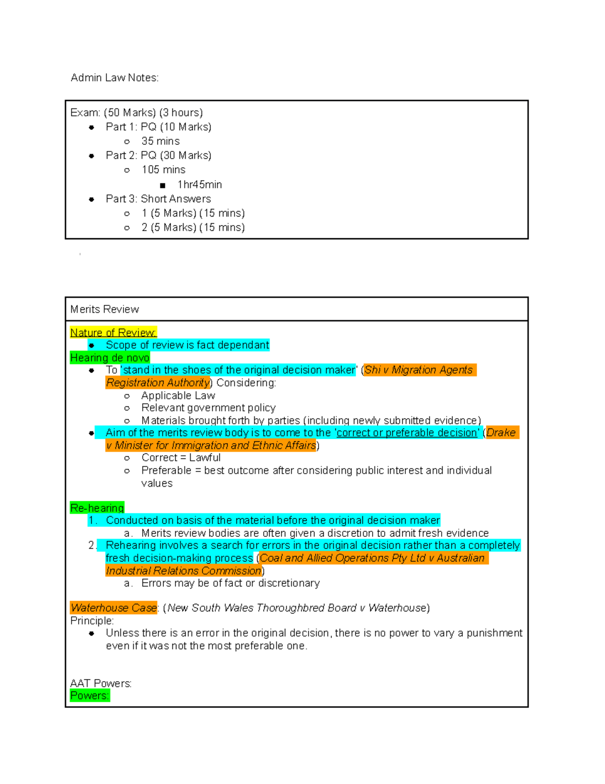 LLB2230 Admin Exam Notes - Admin Law Notes: Exam: (50 Marks) (3 hours ...